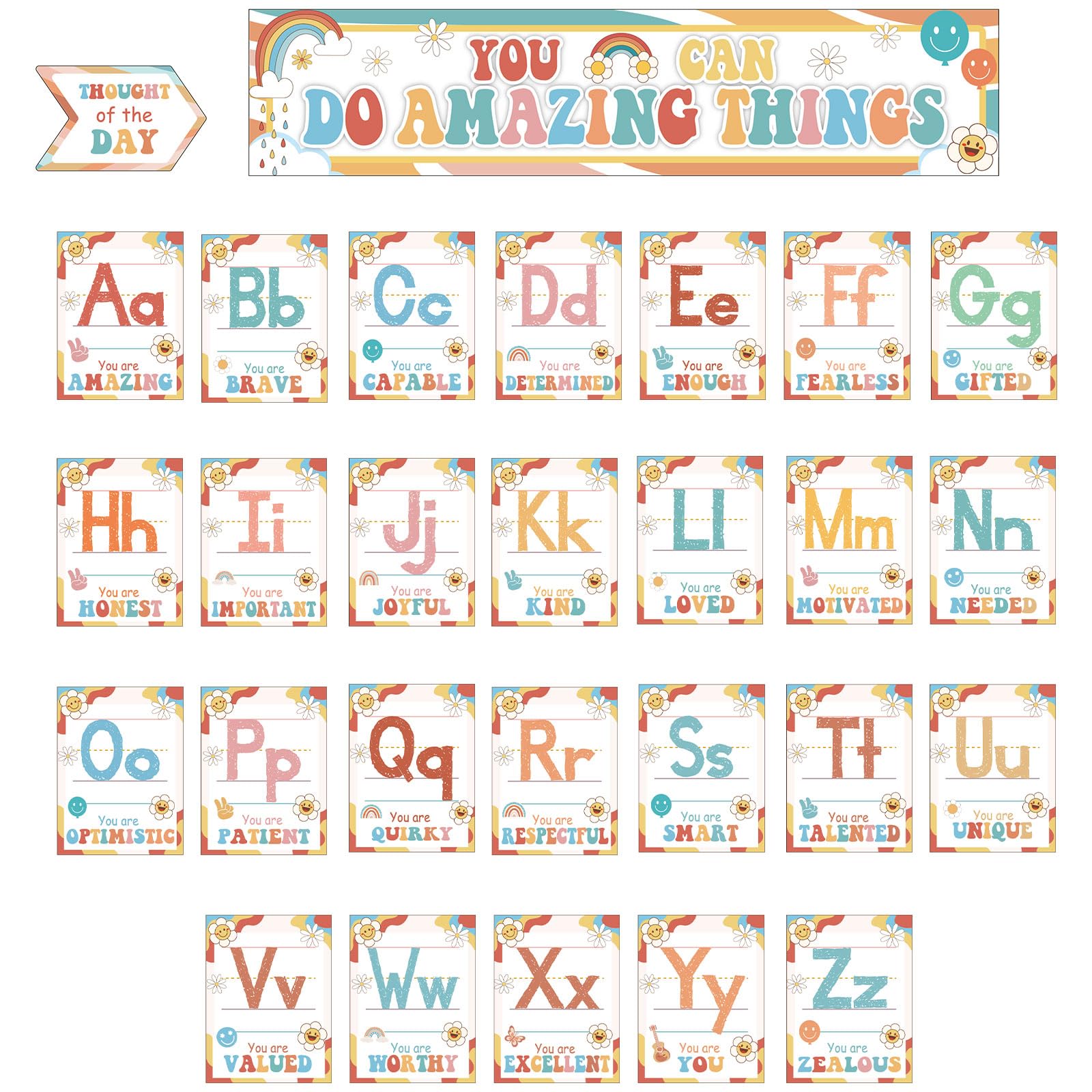 Amazon.com : gisgfim Groovy Alphabet Affirmations Bulletin Board Hippie ...
