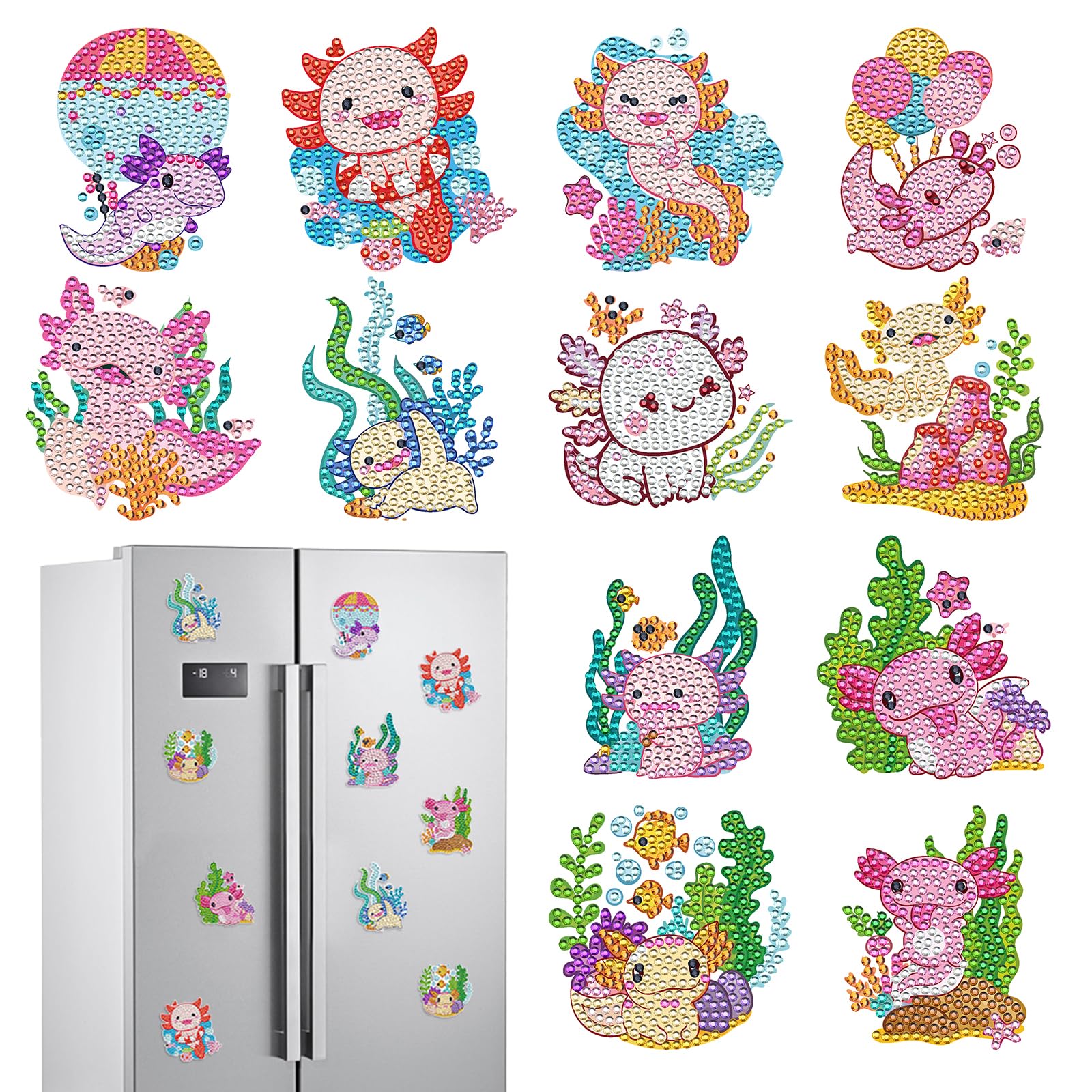 Amazon.com: Axolotl Diamond Painting Magnets Refrigerator - 12 PCS DIY ...