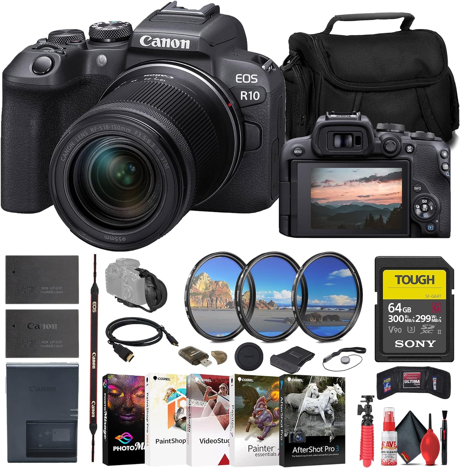 Amazon.com : Canon EOS R10 Mirrorless Camera with 18-150mm Lens + Sony ...