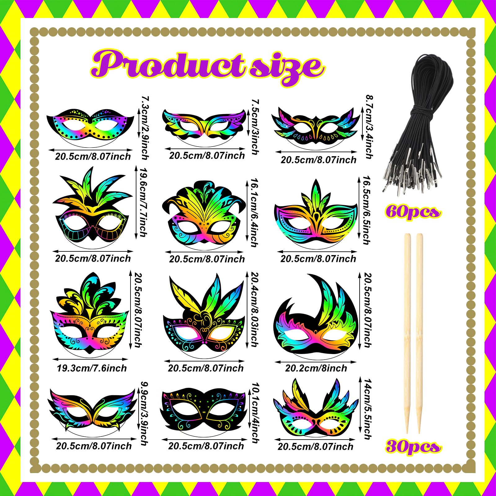 Snapklik.com : 60 Pcs Mardi Gras Scratch Masks Gift Set Carnival Prom ...