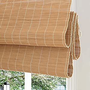 Cordless Bamboo Roman Shades, Custom Woven Wood Shades, Lined Blackout ...