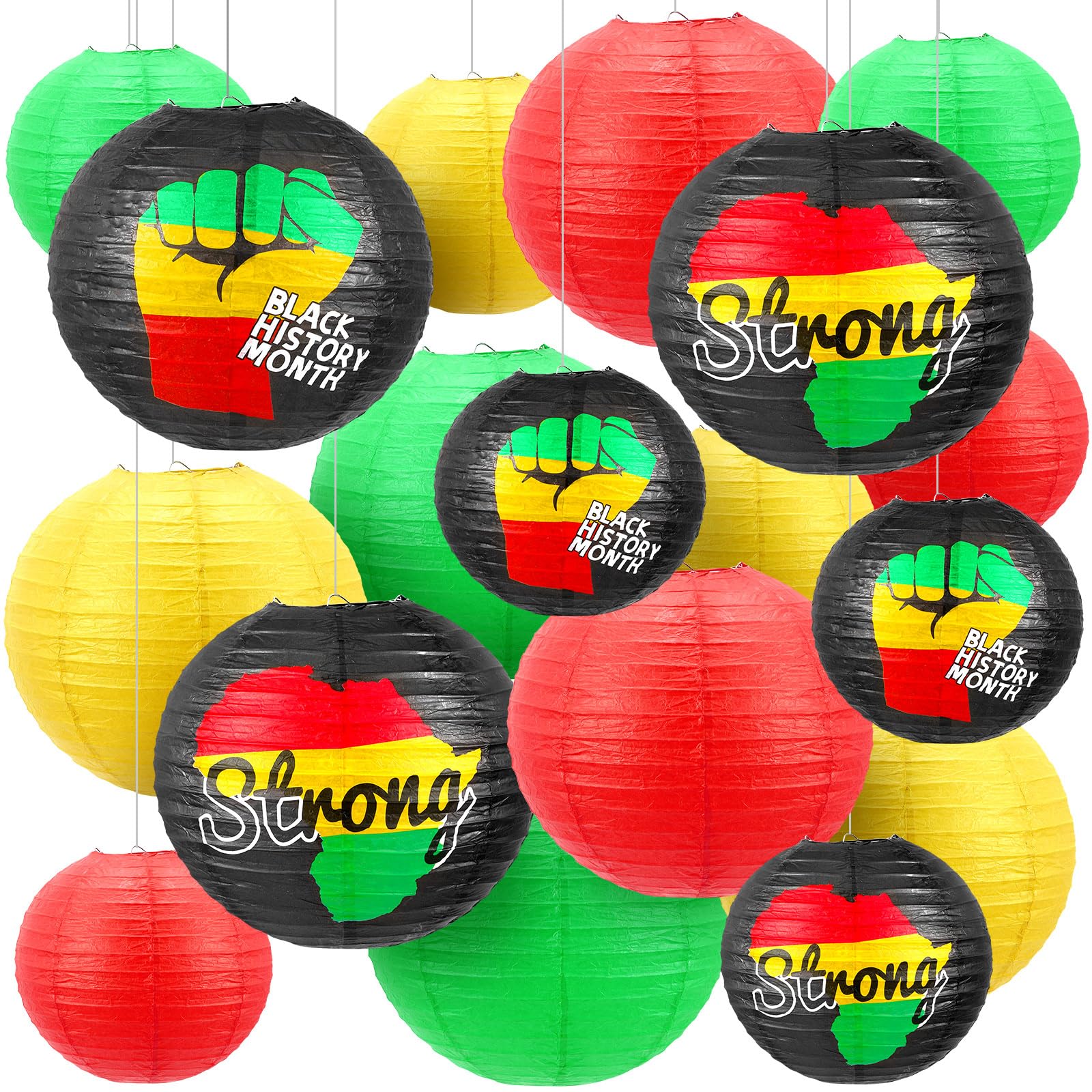 Hortsun 18 Pcs Black History Month Paper Lanterns 8'' 12'' Round ...