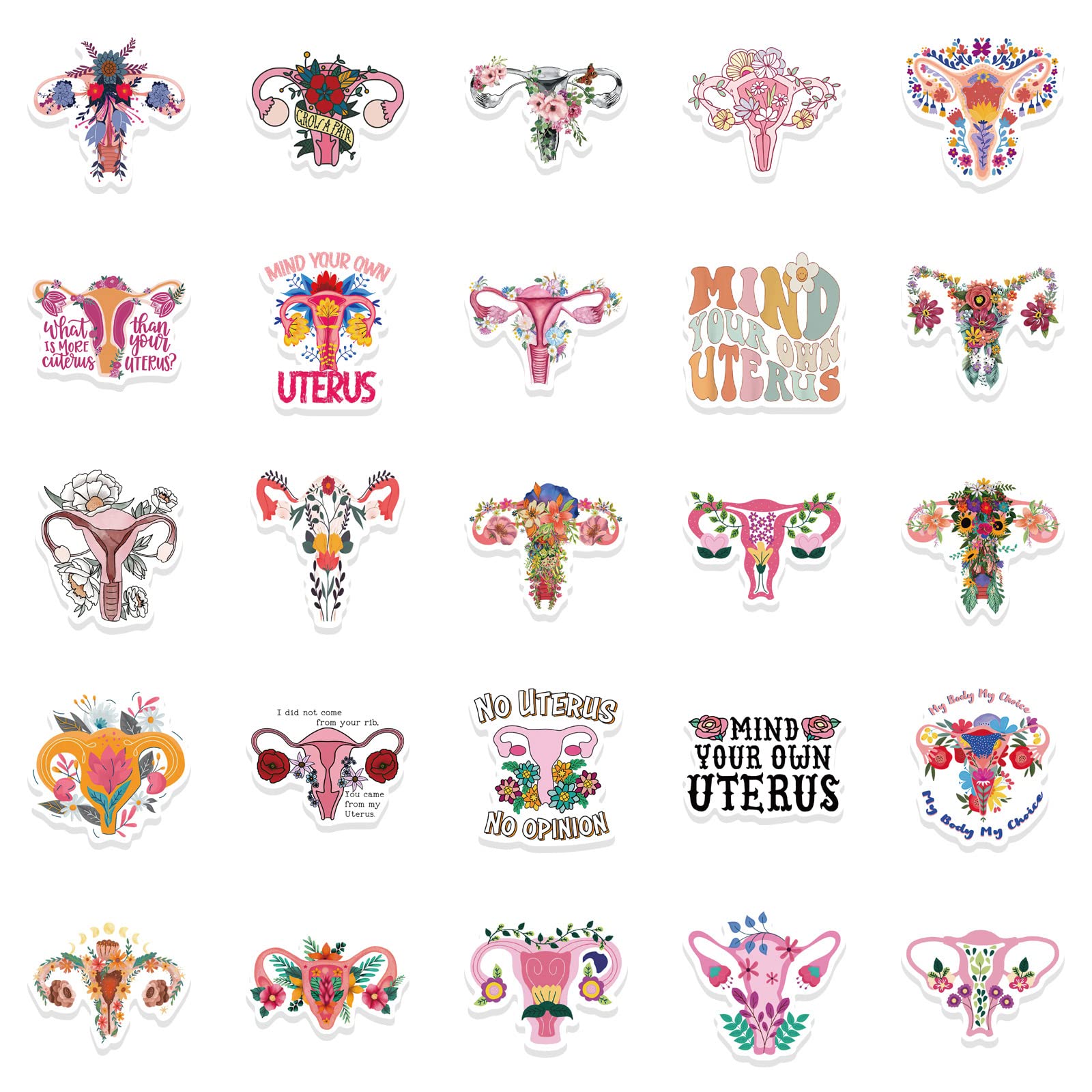 Snapklik.com : Feminist Uterus Flowers Stickers - My Mind My Body My ...