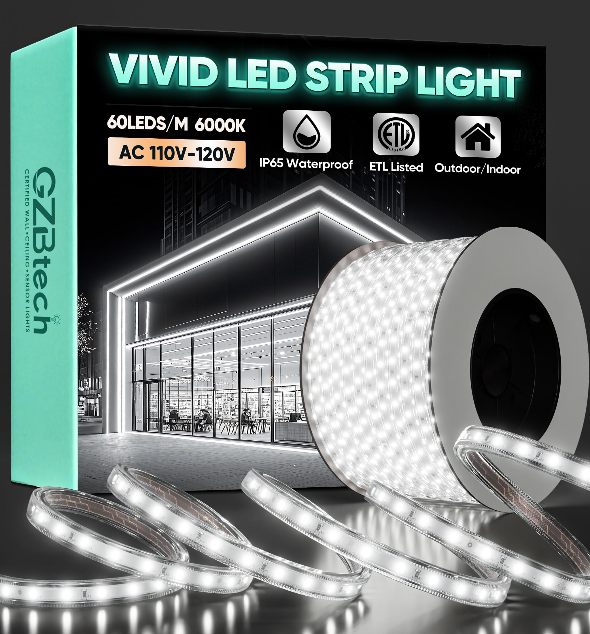 Amazon.com: GZBtech AC 110-120V LED Strip Lighting 100FT/30M, 6000K ...