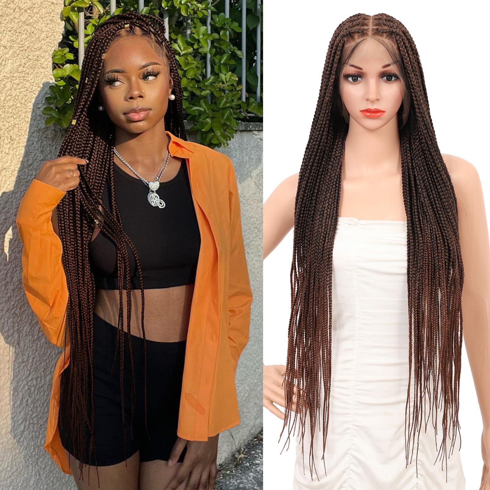 Amazon.com : Brinbea 360° HD Full Lace Knotless Braided Wigs Box Braid ...