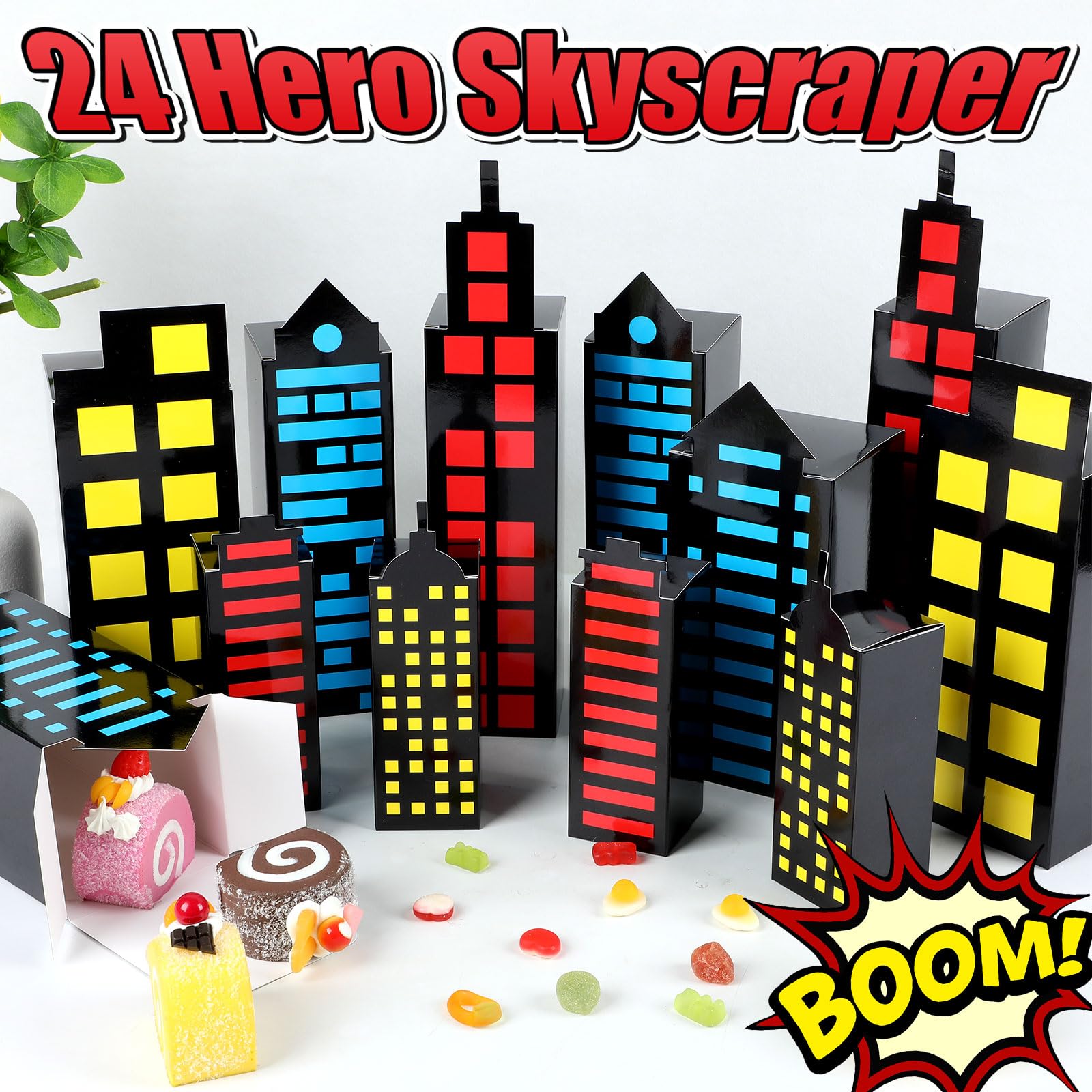 Snapklik.com : 24Pcs Skyscraper City Party Favor Boxes For Super Themed ...