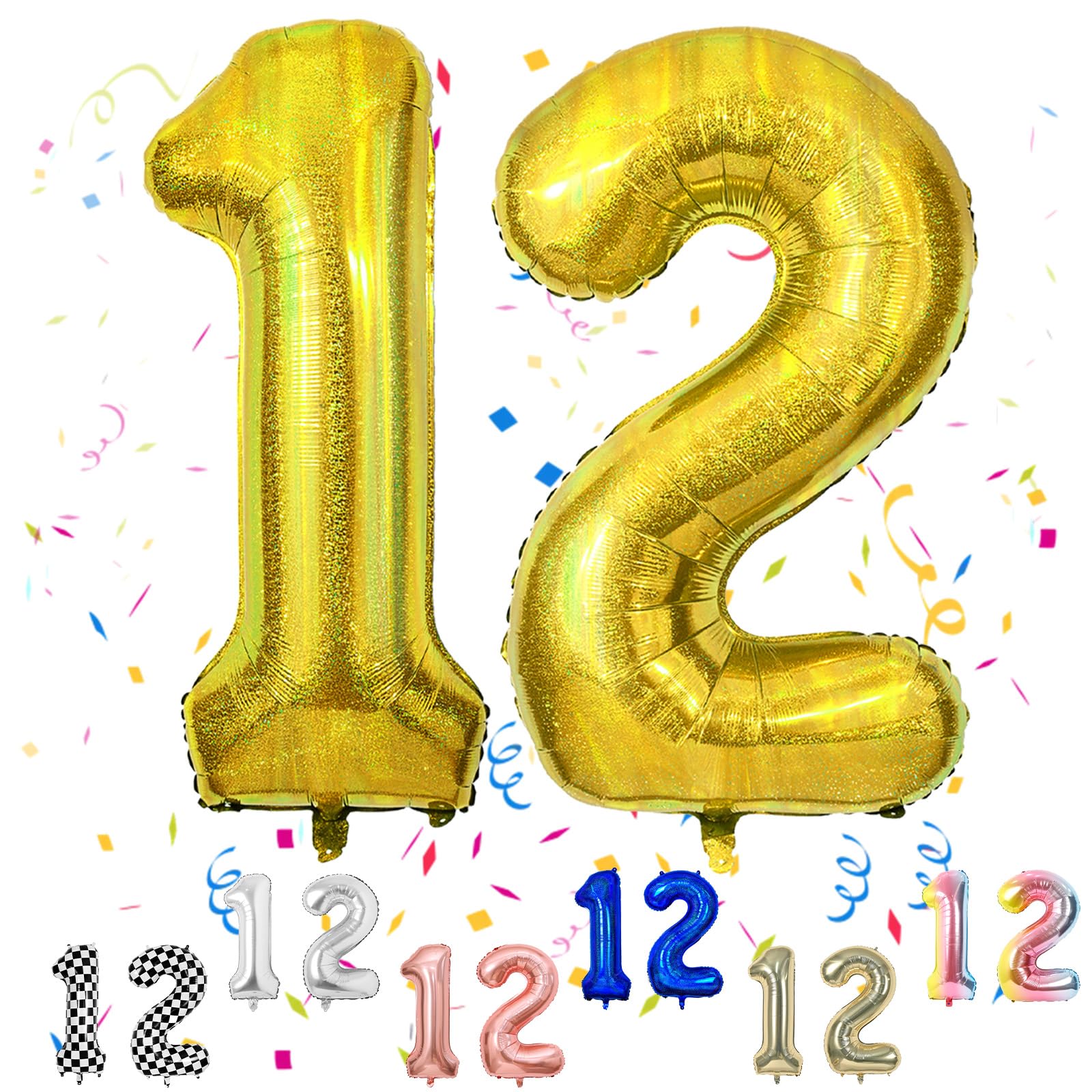 Amazon.com: Gold Number 12 Balloons, 12nd Birthday Balloon, 40inch ...