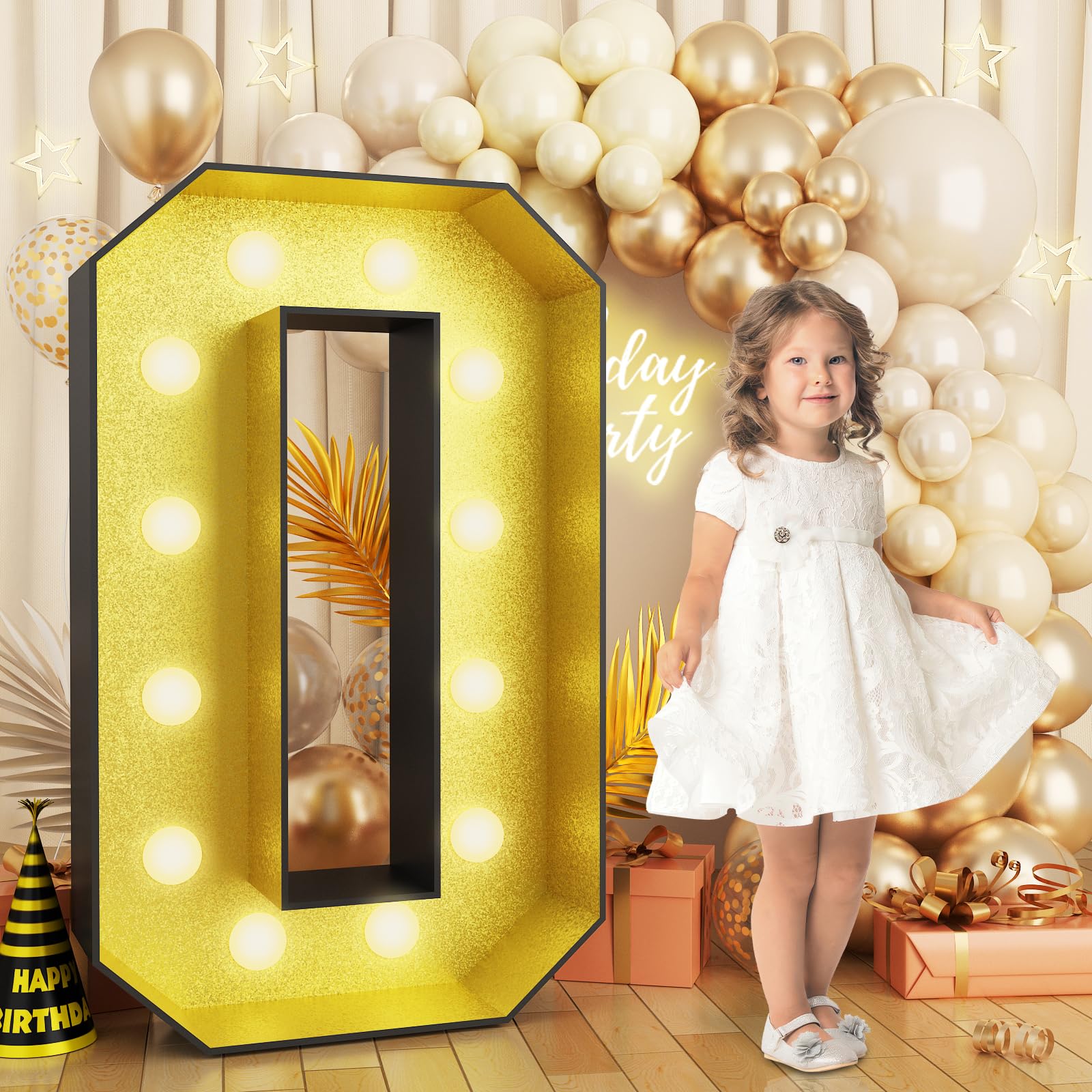 Snapklik.com : 4FT Marquee 0 Numbers, Light Up 0 Glitter Gold Giant ...