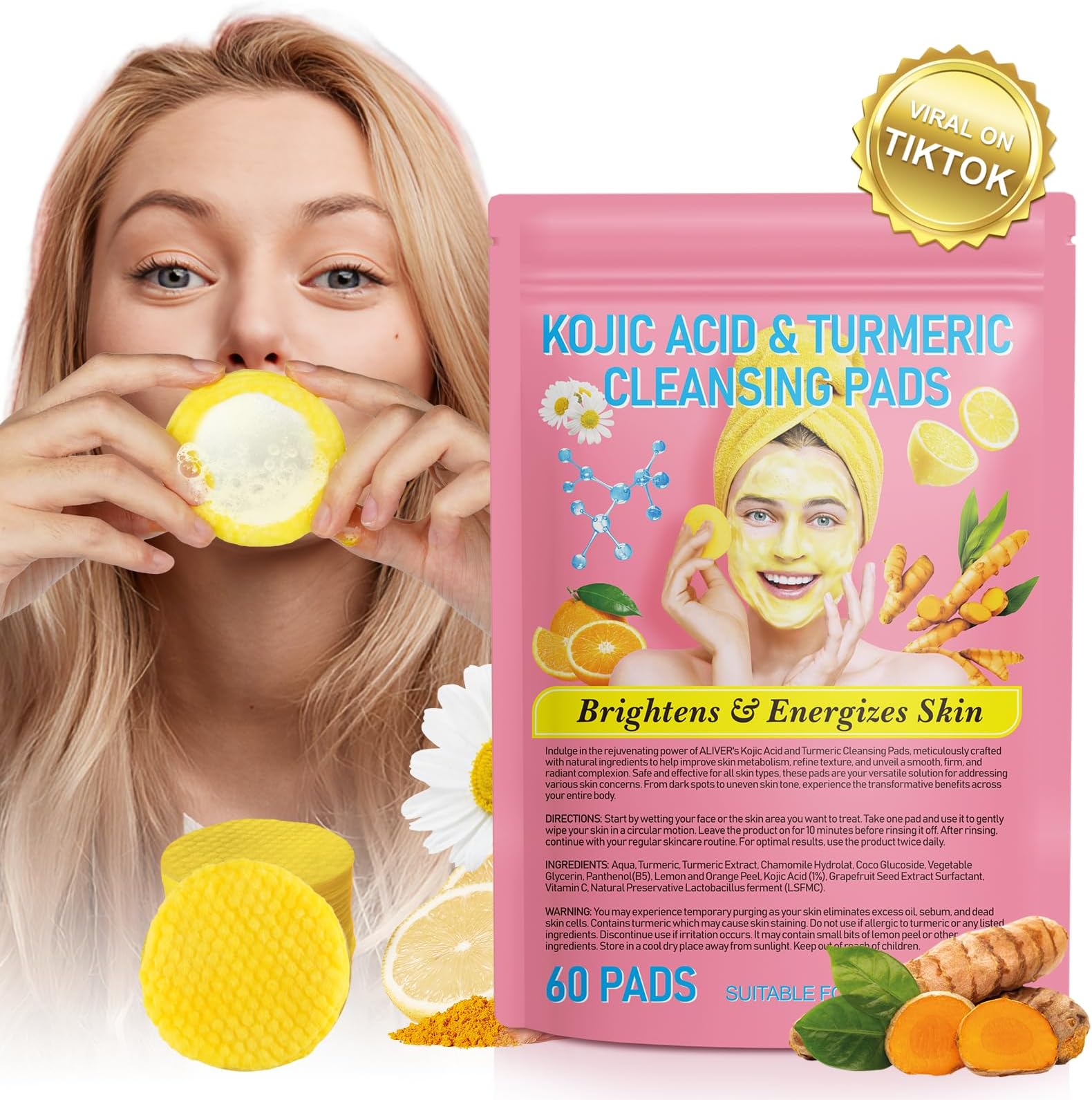 Amazon.com : Turmeric Cleansing Pads, Kojic Acid & Turmeric Cleansing ...