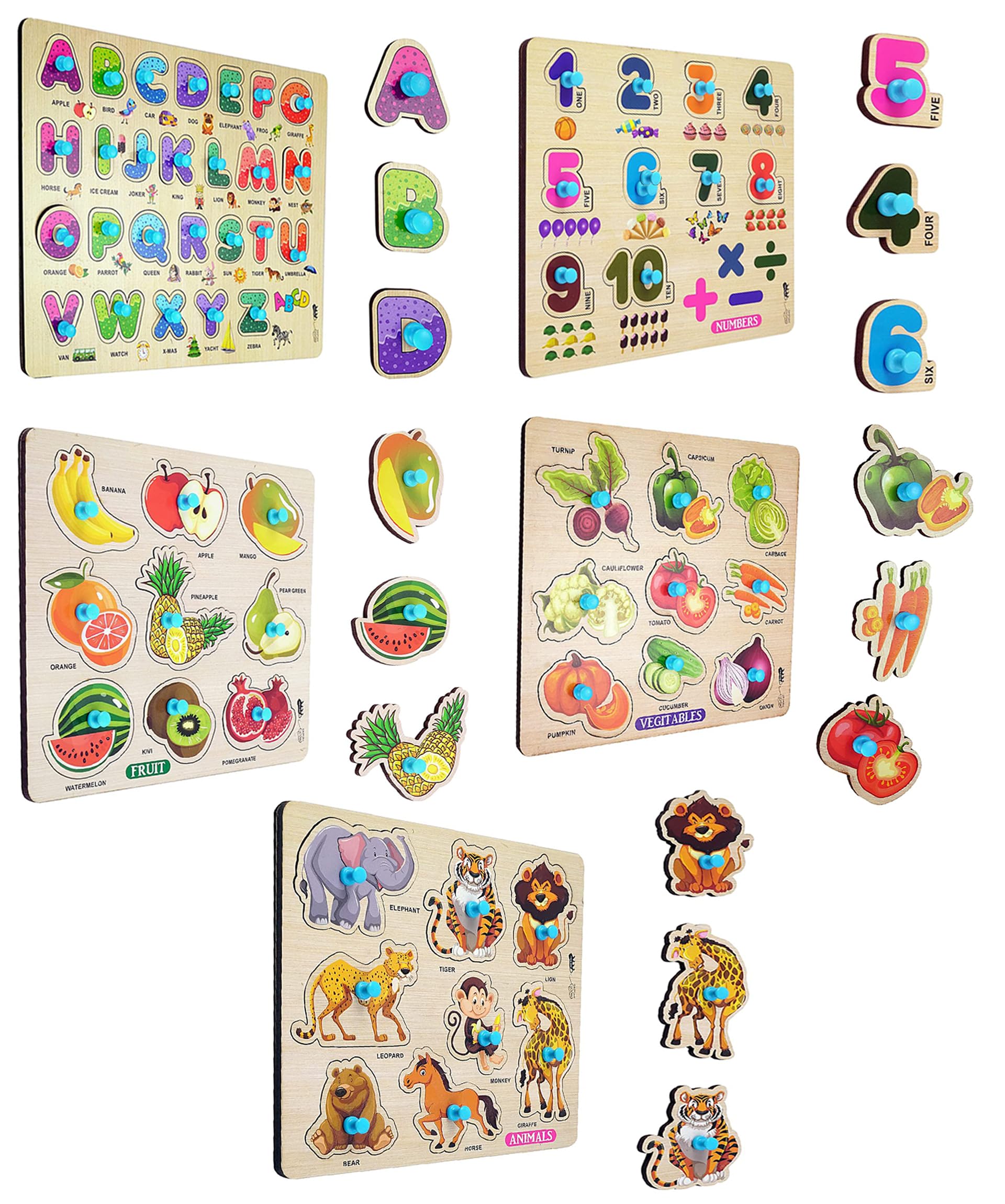 APPSTER Jumbo Size Animal, Fruits, Vegetables, ABCD & Numbers Wooden ...