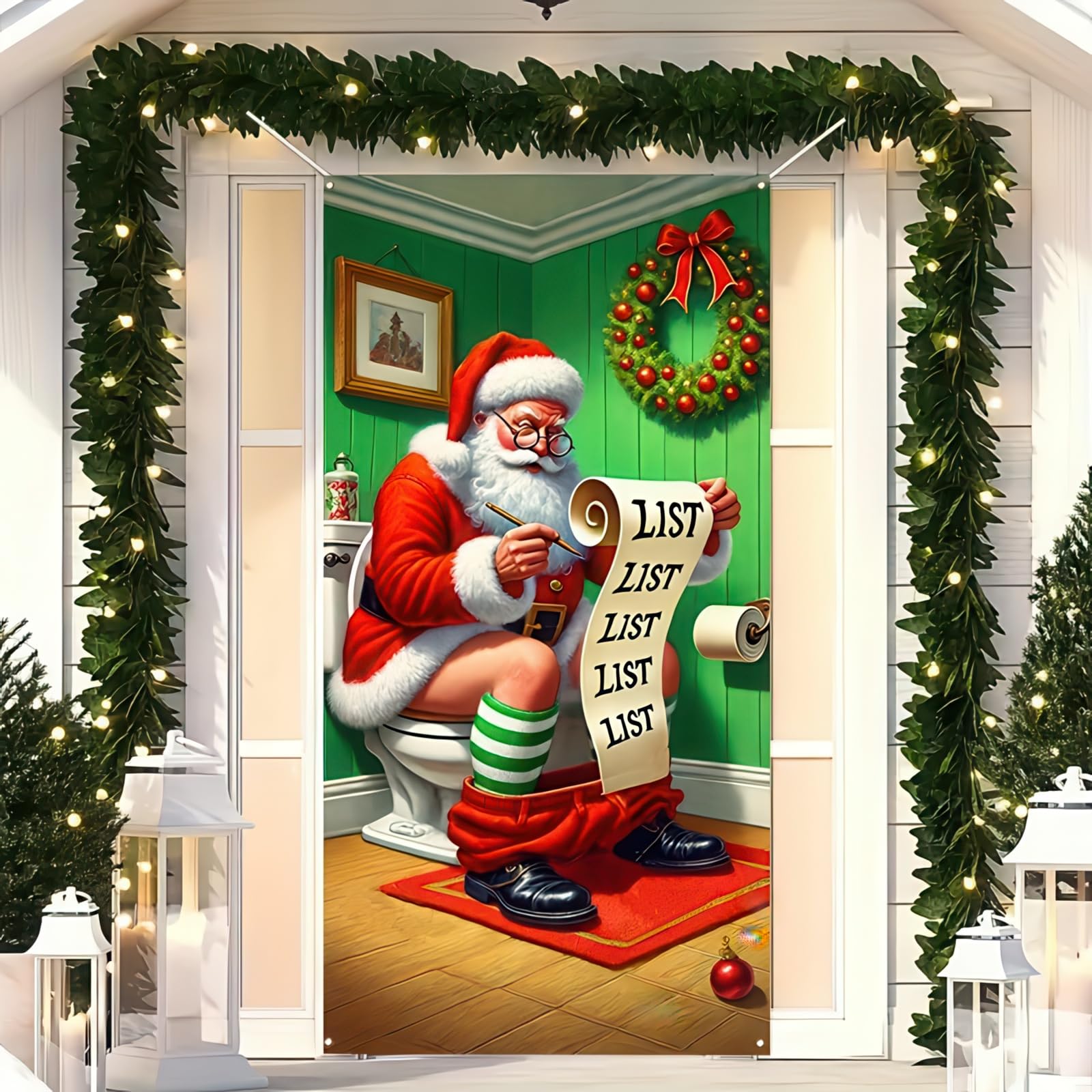 Amazon.com: BlissYard Christmas Door Cover Santa Restroom Banner ...