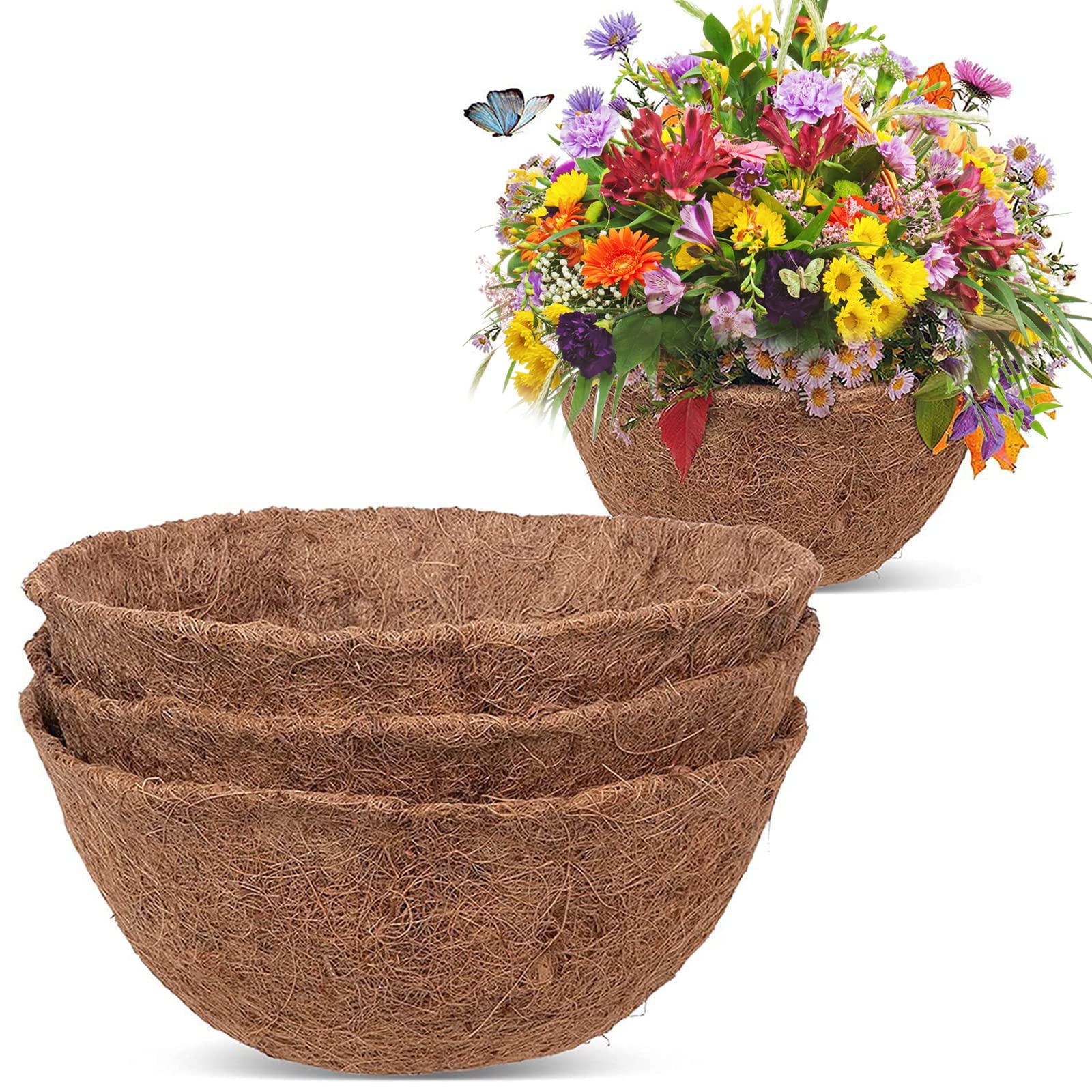 VORAE Coco Liners for Hanging Baskets Round Coco Coir Liner Natural ...