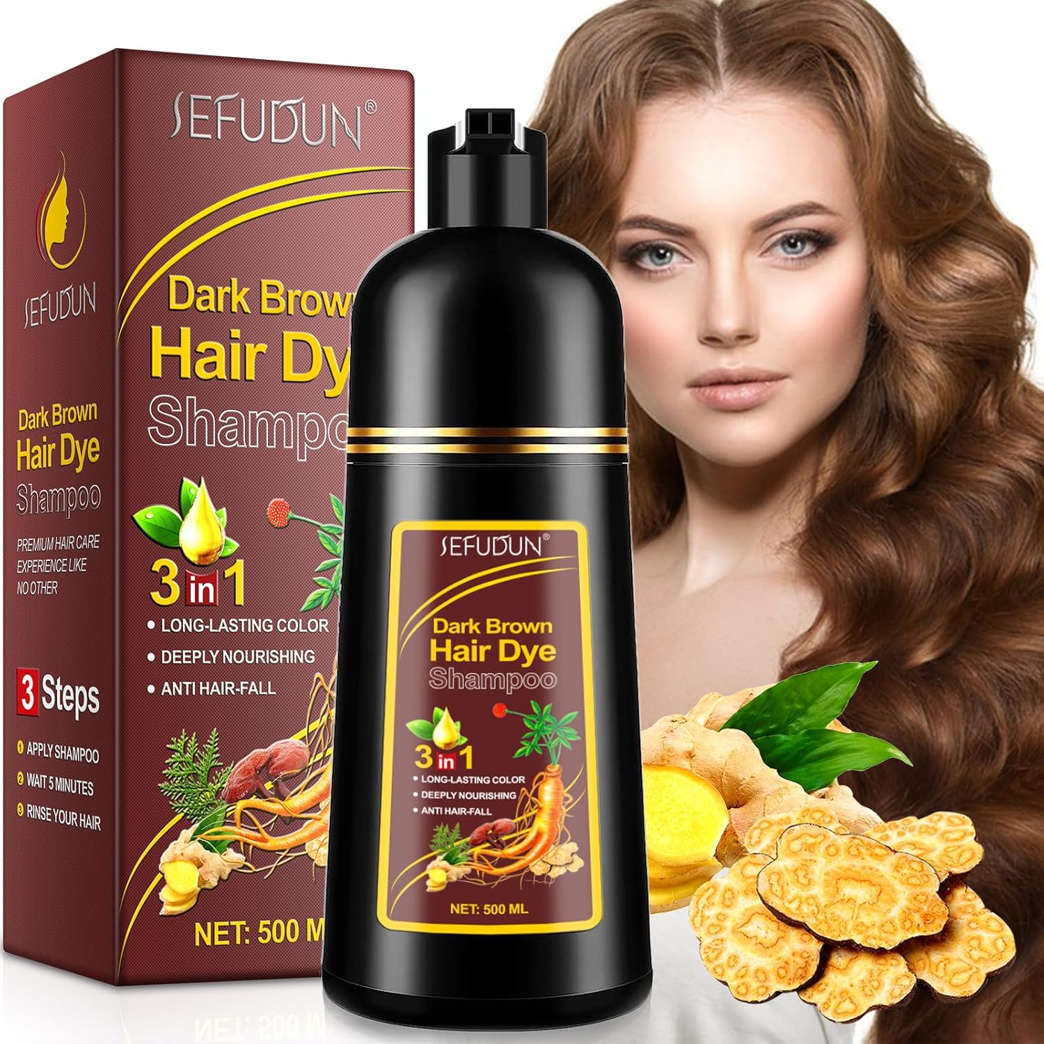 Shampoo professionale 3 in 1 tintura per capelli, 500 ml, per uomini e ...
