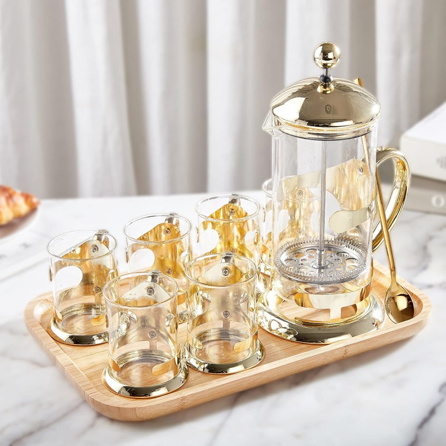 Amazon.com: DUJUST Gold French Press Set with 6 Cups & 1 Tray, Luxury ...