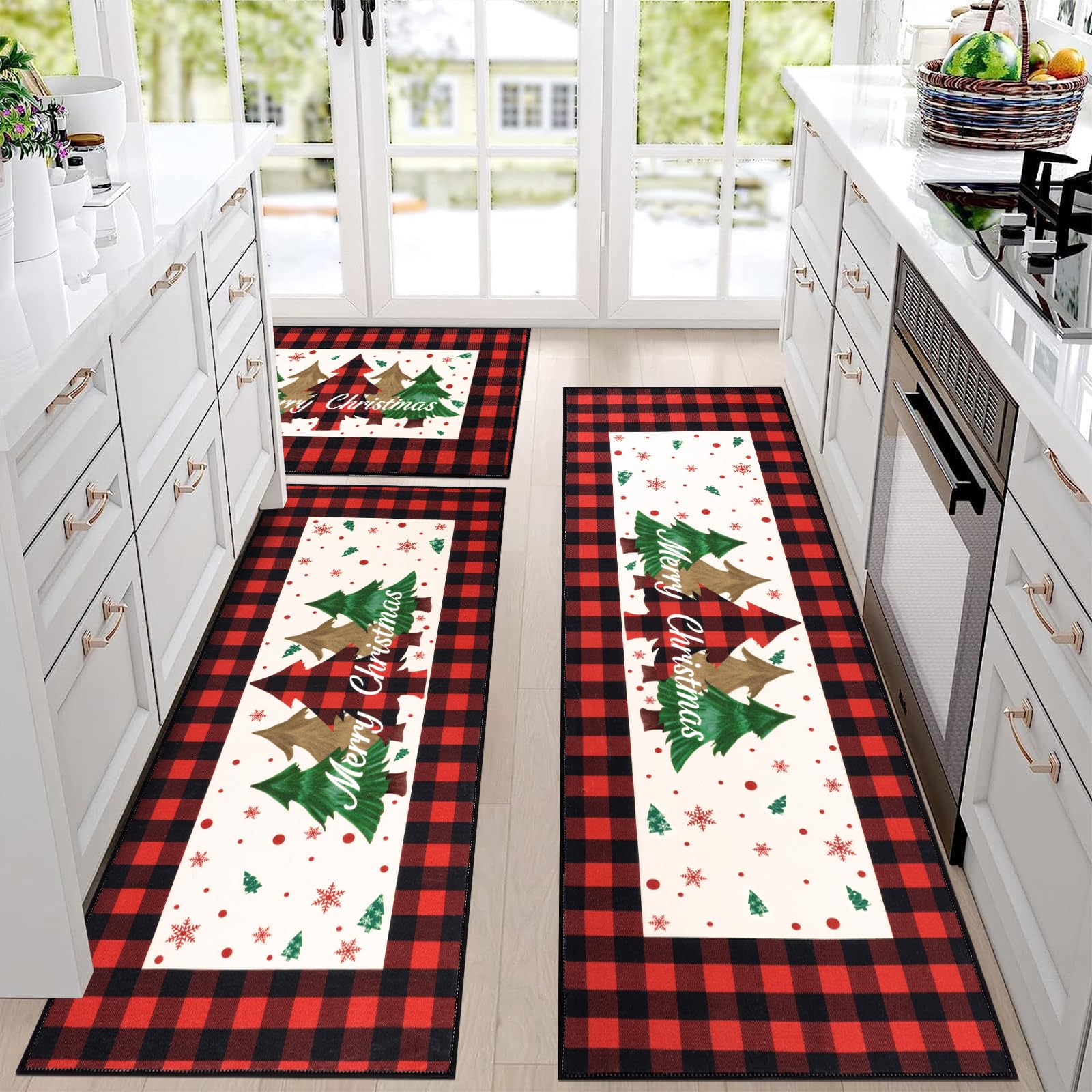 Amazon.com: Pauwer Christmas Kitchen Rugs Sets of 3, Christmas Tree ...