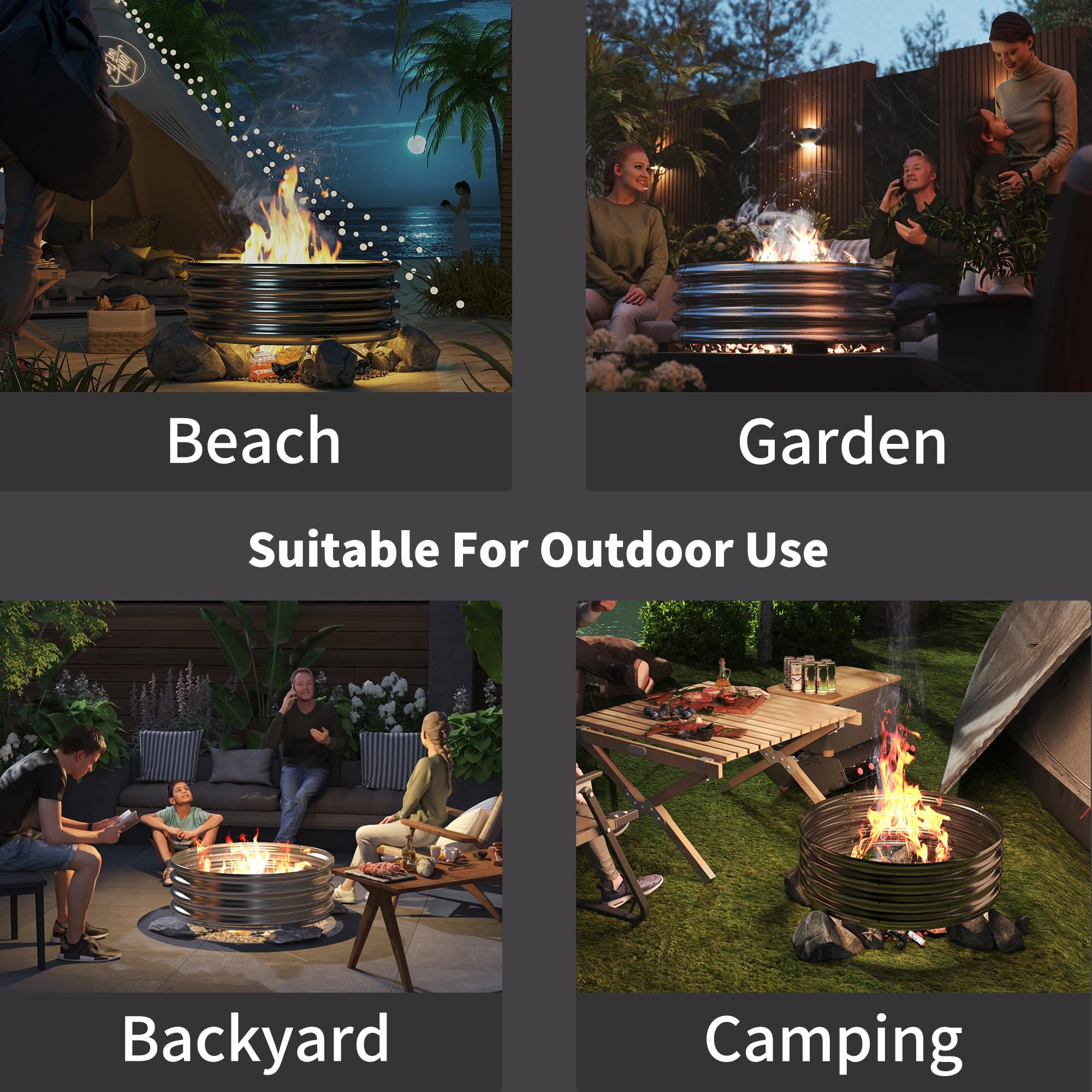 Snapklik.com : 36 Inch Outdoor Fire Pit Ring, Round Galvanized Portable ...