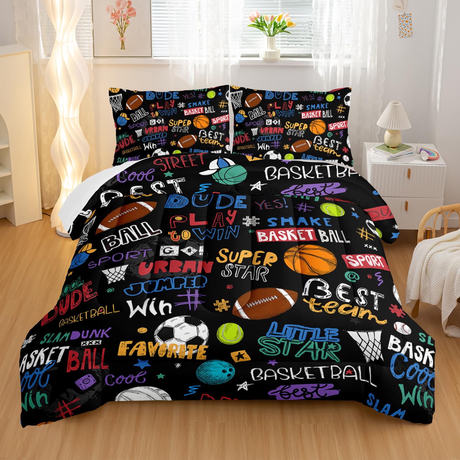 Amazon.com: Nttopship Sports Ball Queen Comforter Set,Football Rugby ...