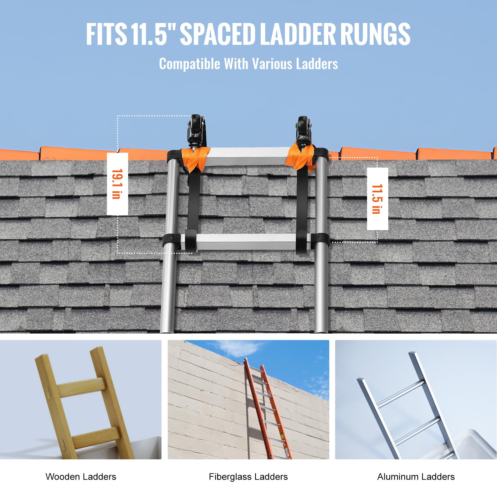 VEVOR Ladder Roof Hook, 2 Pack with Fixed Wheel & Swivel Bar, Wheel ...