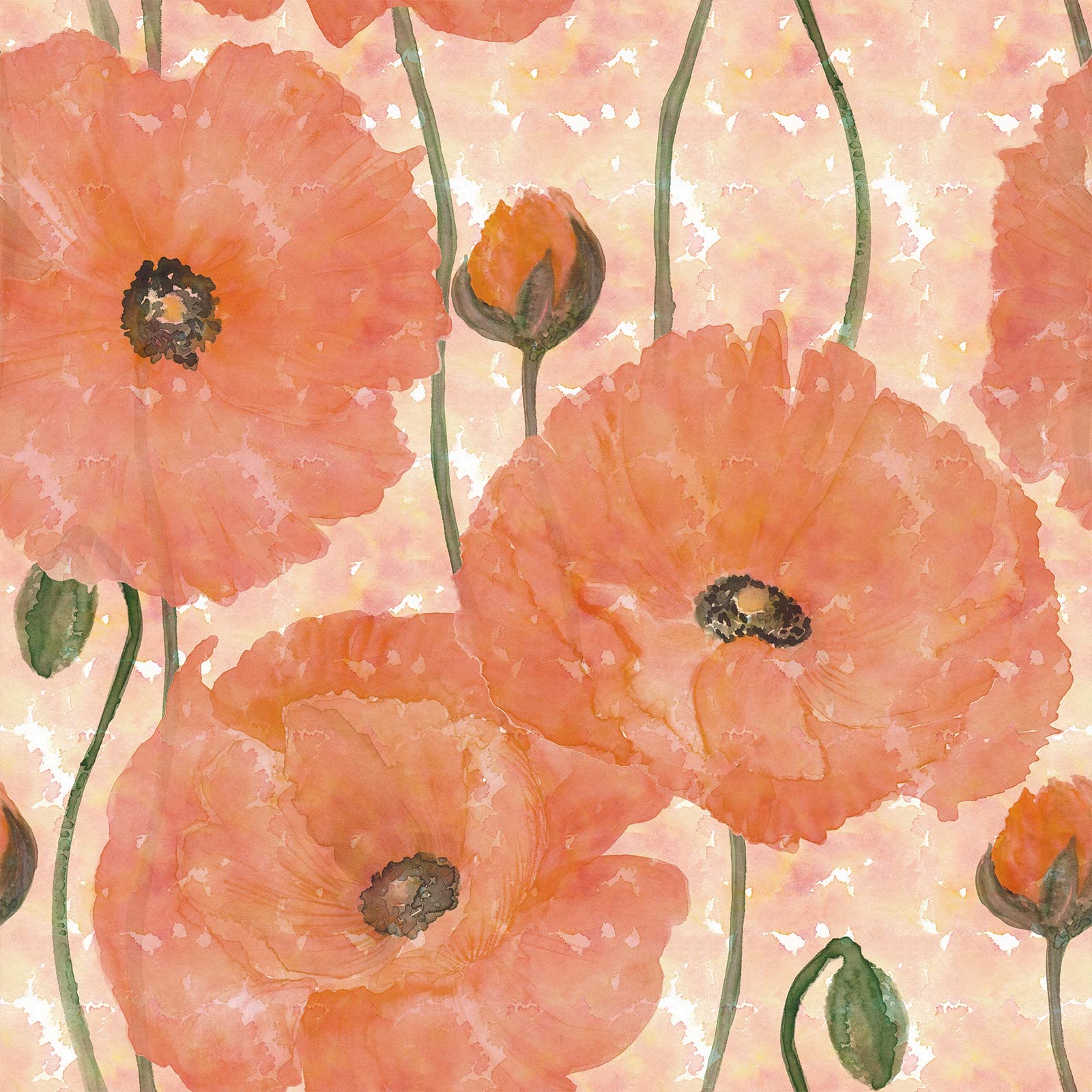 VaryStyle 17.7"x118" Poppy Floral Wallpaper Orange Floral Peel and ...