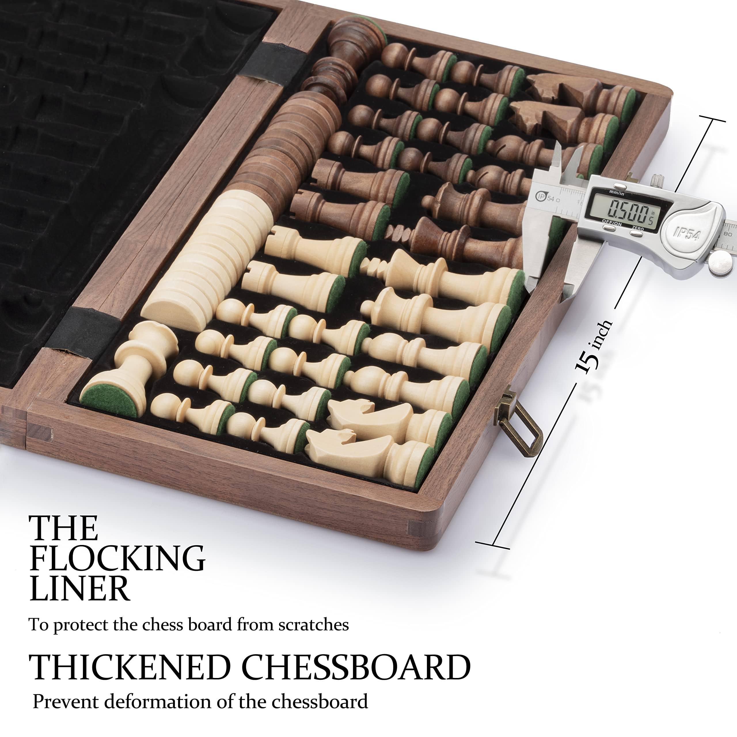 A&A 15" Wooden Chess & Checkers Set / Folding Board / 3" King Height ...