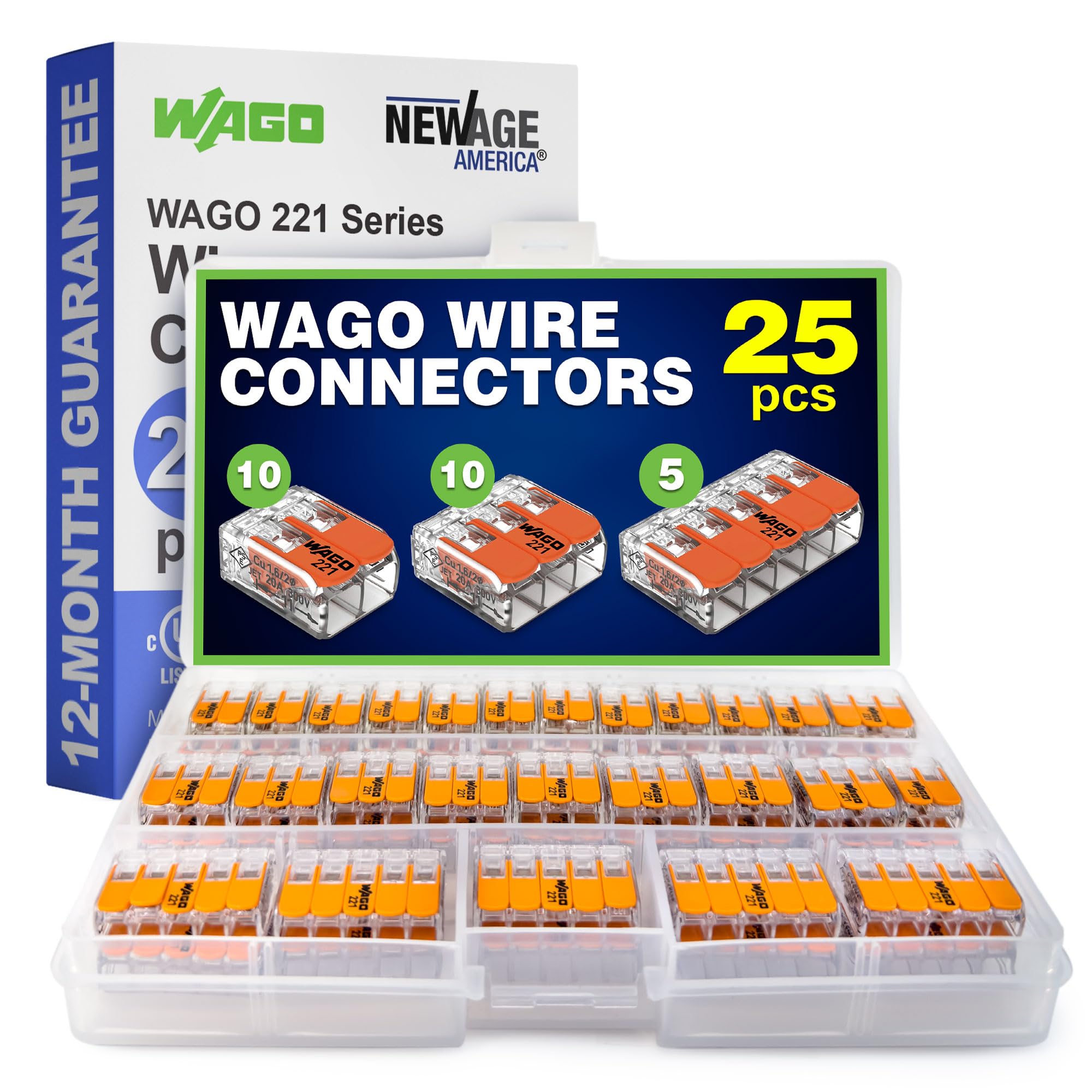 WAGO 221 Series 25pc Compact Splicing Wire Connectors | Includes (10x ...