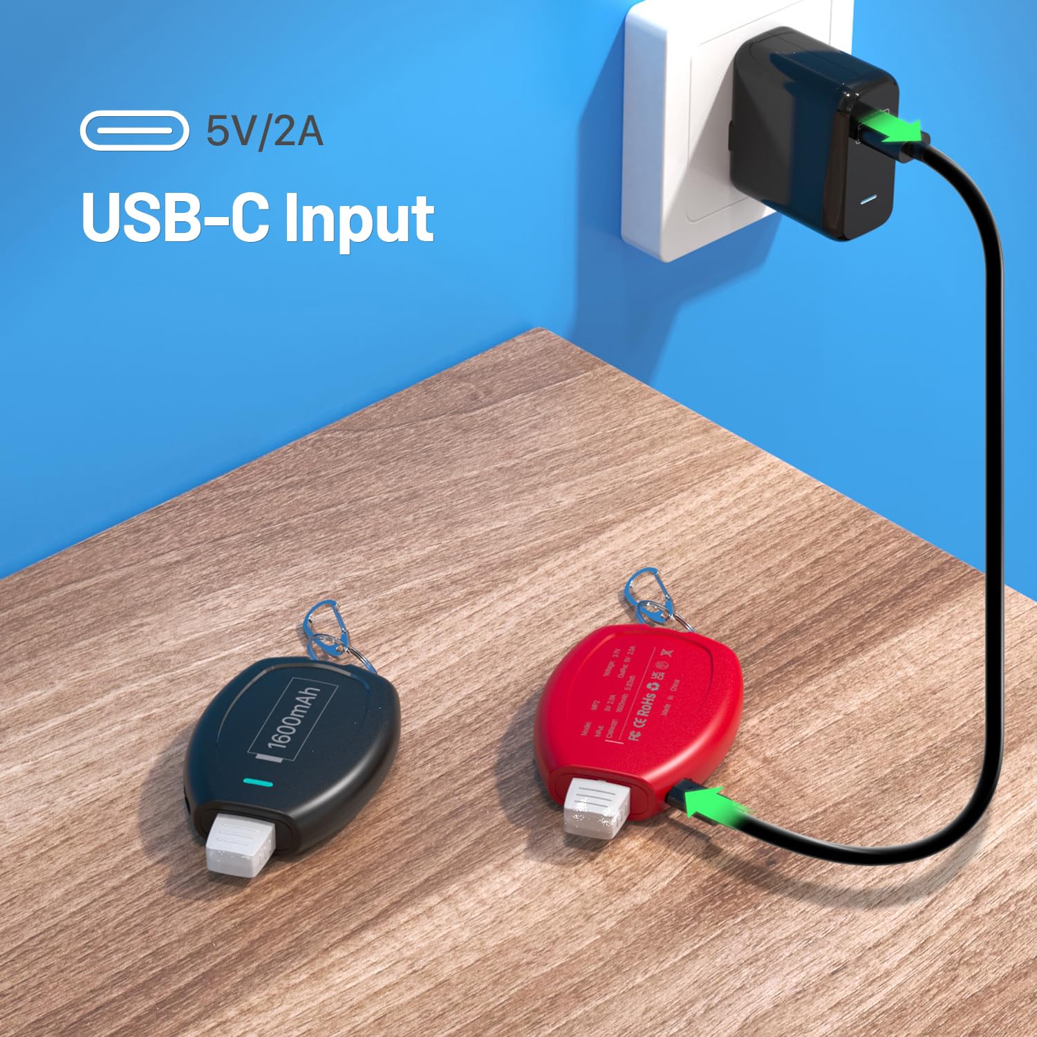Snapklik.com : (2-Pack USB C Keychain Portable Charger, 1600mAh Mini ...