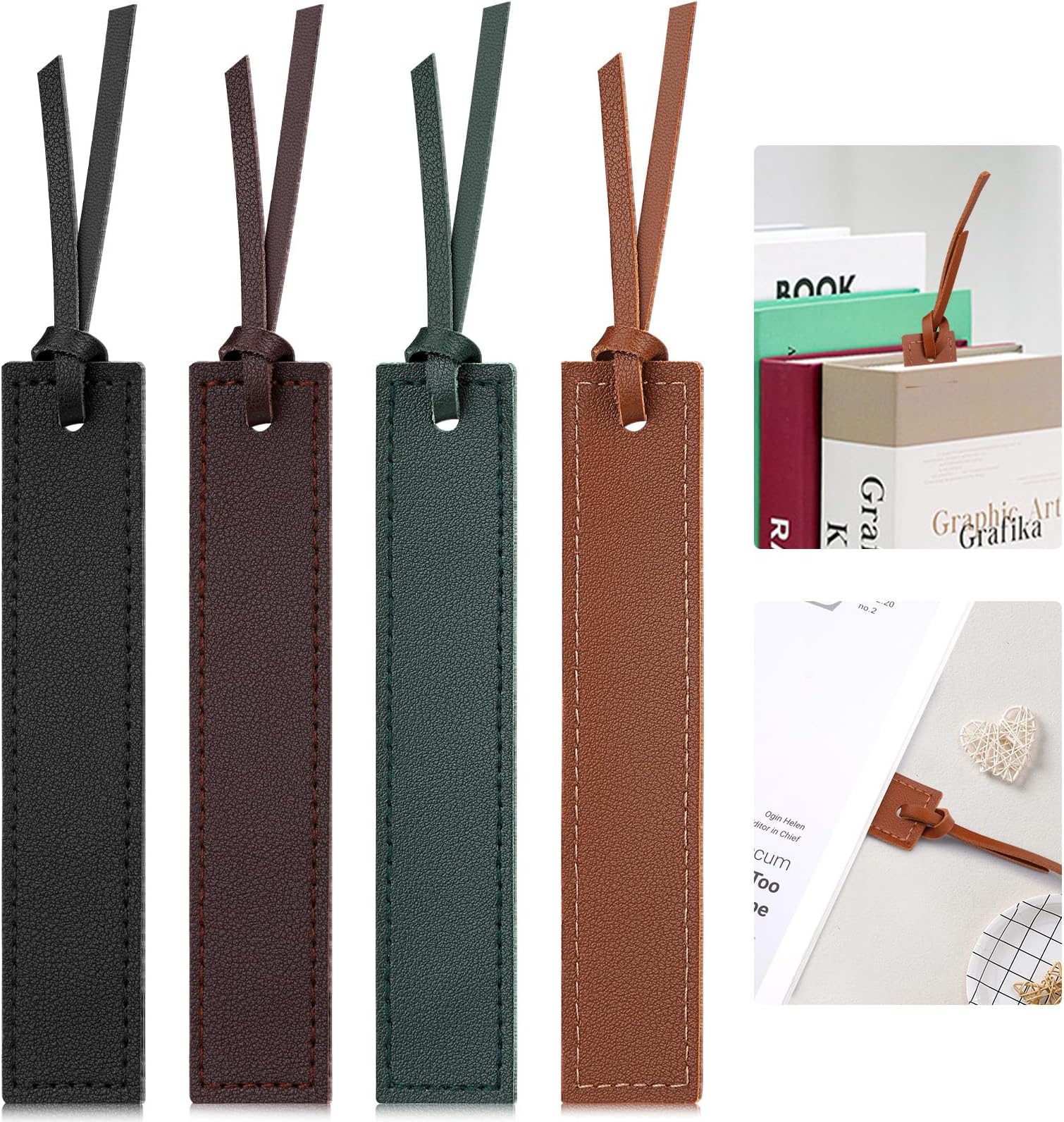 Amazon.com: Leezmark 4 Pcs Leather Bookmark, Classic Stitched Bookmark ...