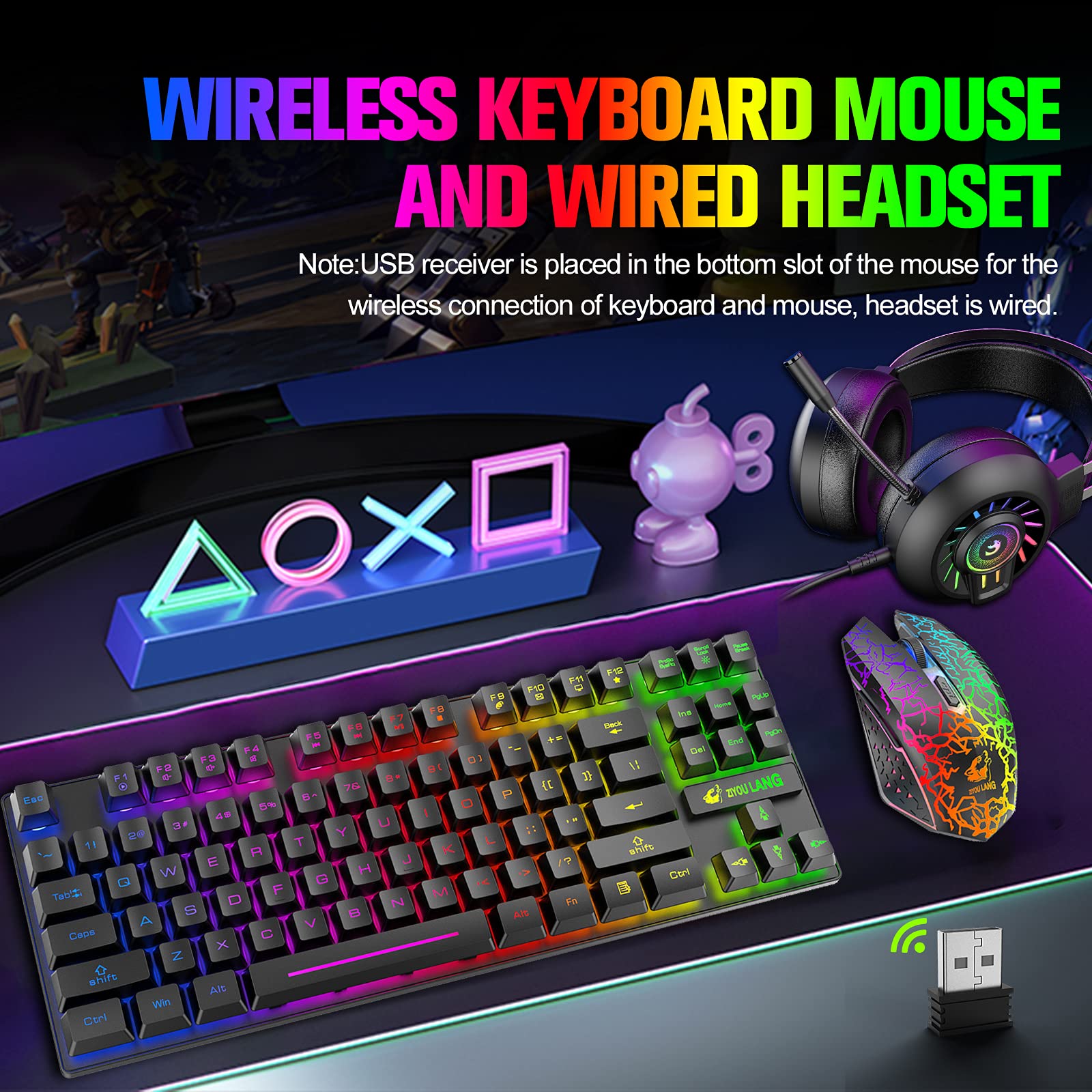 Buy ZIYOU LANG Wireless Gaming Keyboard Mouse and Wired Headphone with ...