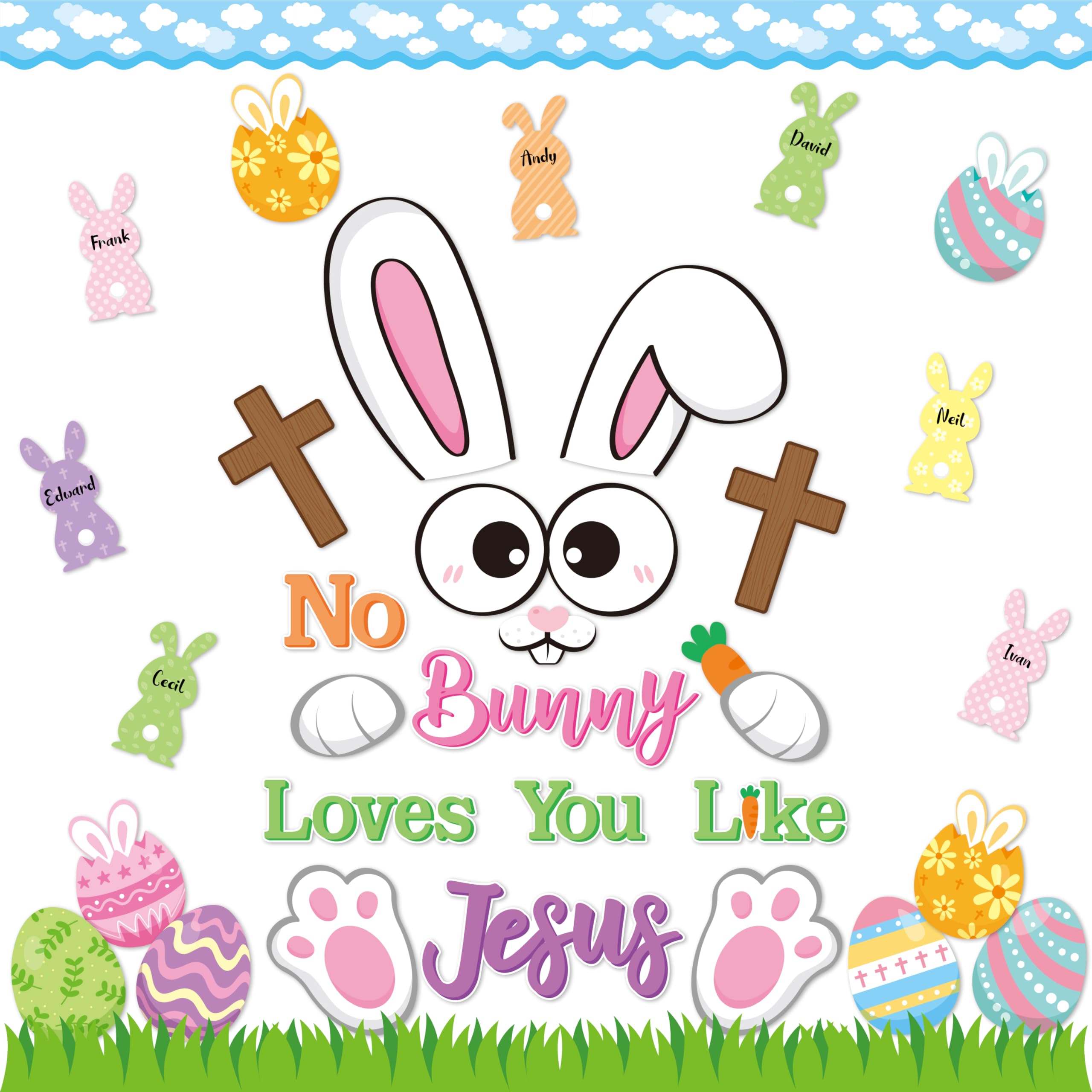 Buy BeYumi86Pcs Easter Bunny Christian Cross Bulletin Board Set No ...