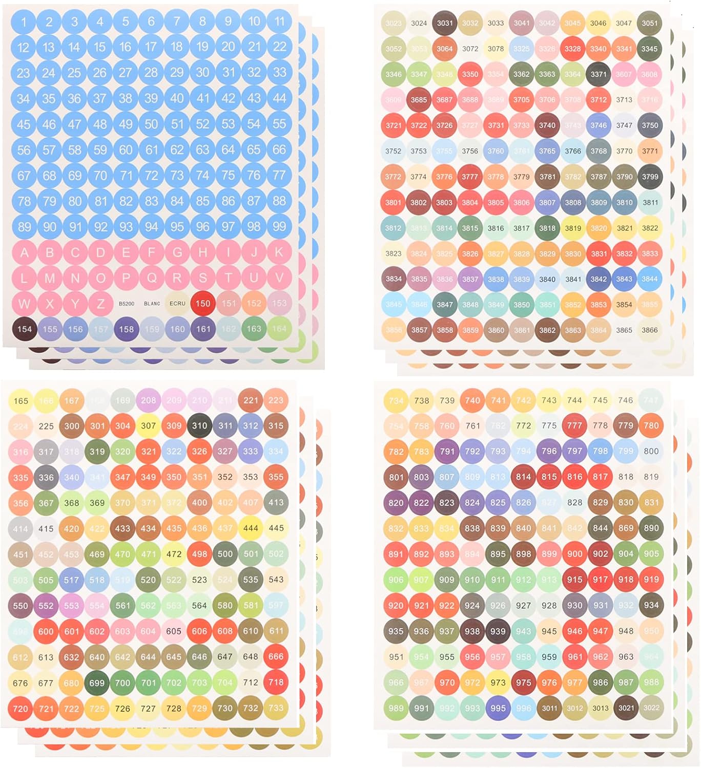 Amazon.com : DANUDON 12 Sheet Color Number Stickers for Diamond ...