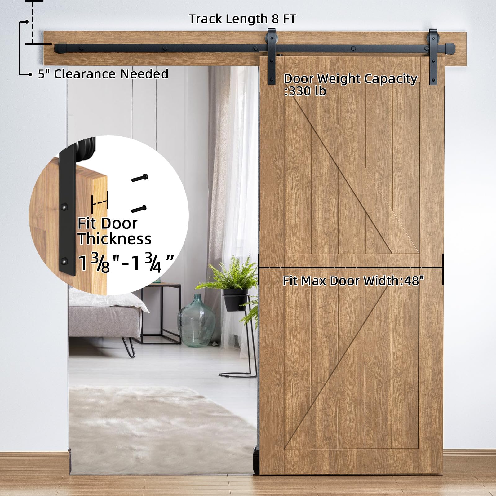 Snapklik.com : 8FT Sliding Barn Door Hardware Kit, Heavy Duty Barn Door ...