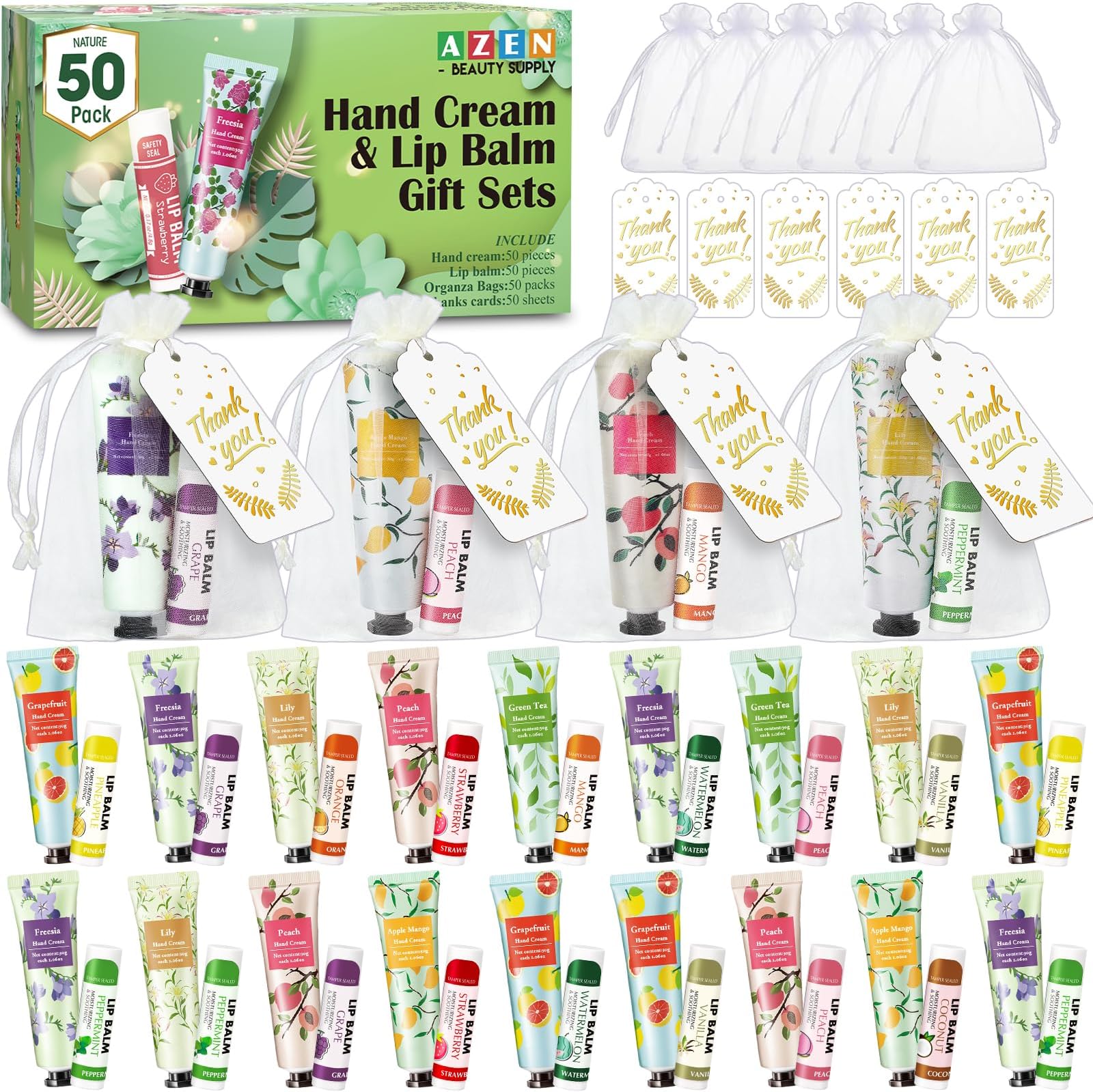 Amazon.com : AZEN 50 Sets Hand Cream Bulk and Lip Balm Bulk Set, Bridal ...