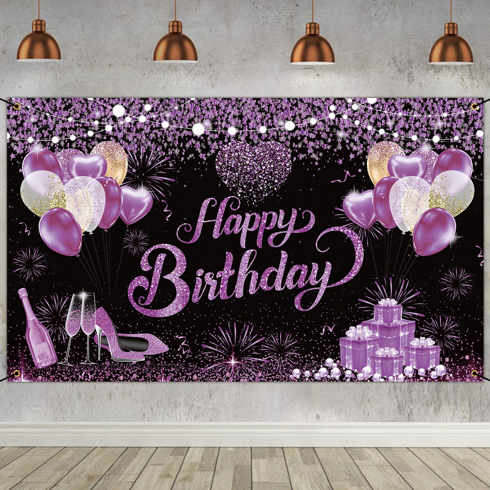 WVMNQO 185 * 110cm Happy Birthday Banner, Purple Birthday Gifts for ...