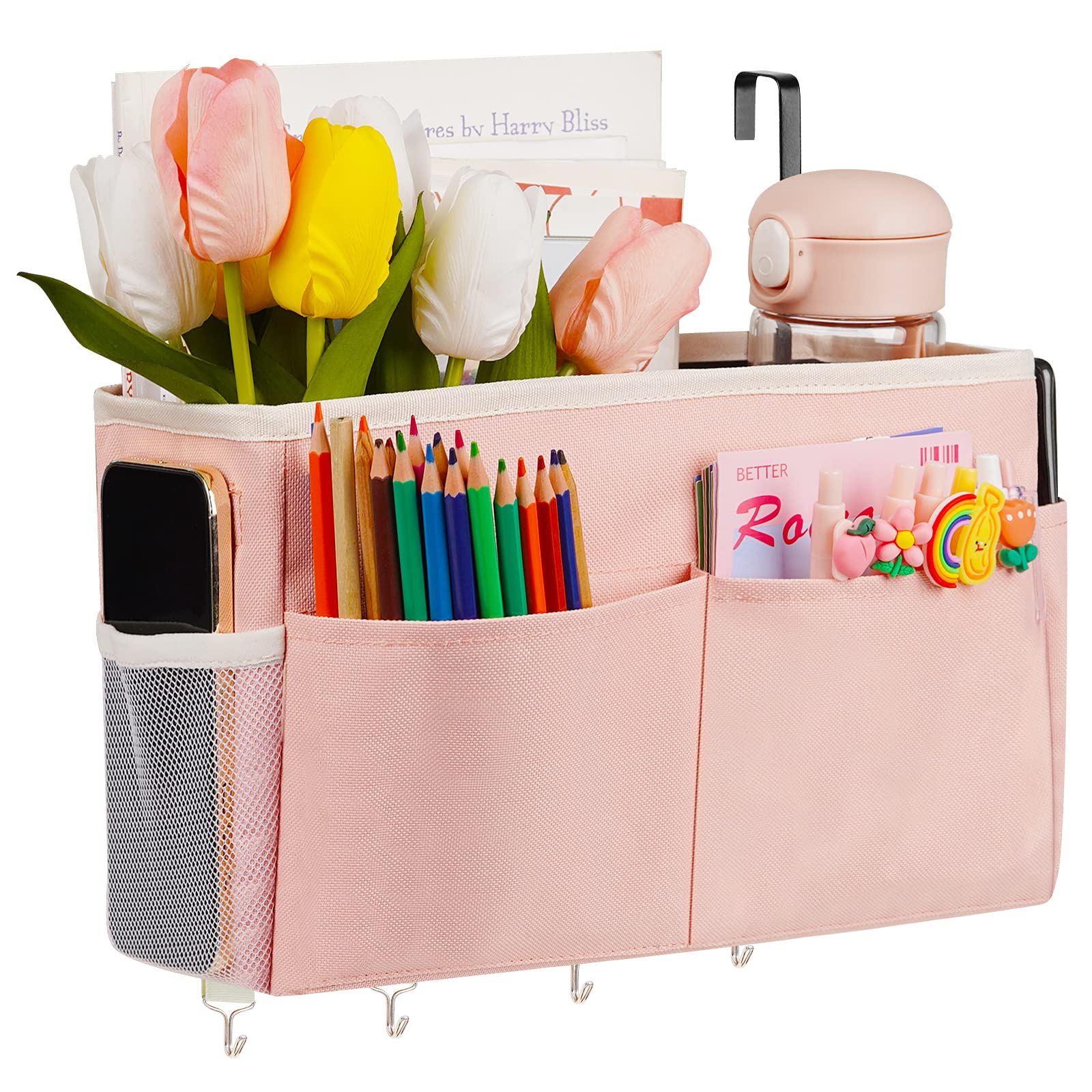 Amazon.com: Frjjthchy Bedside Storage Organizer 5 Pockets with 4 Hooks ...