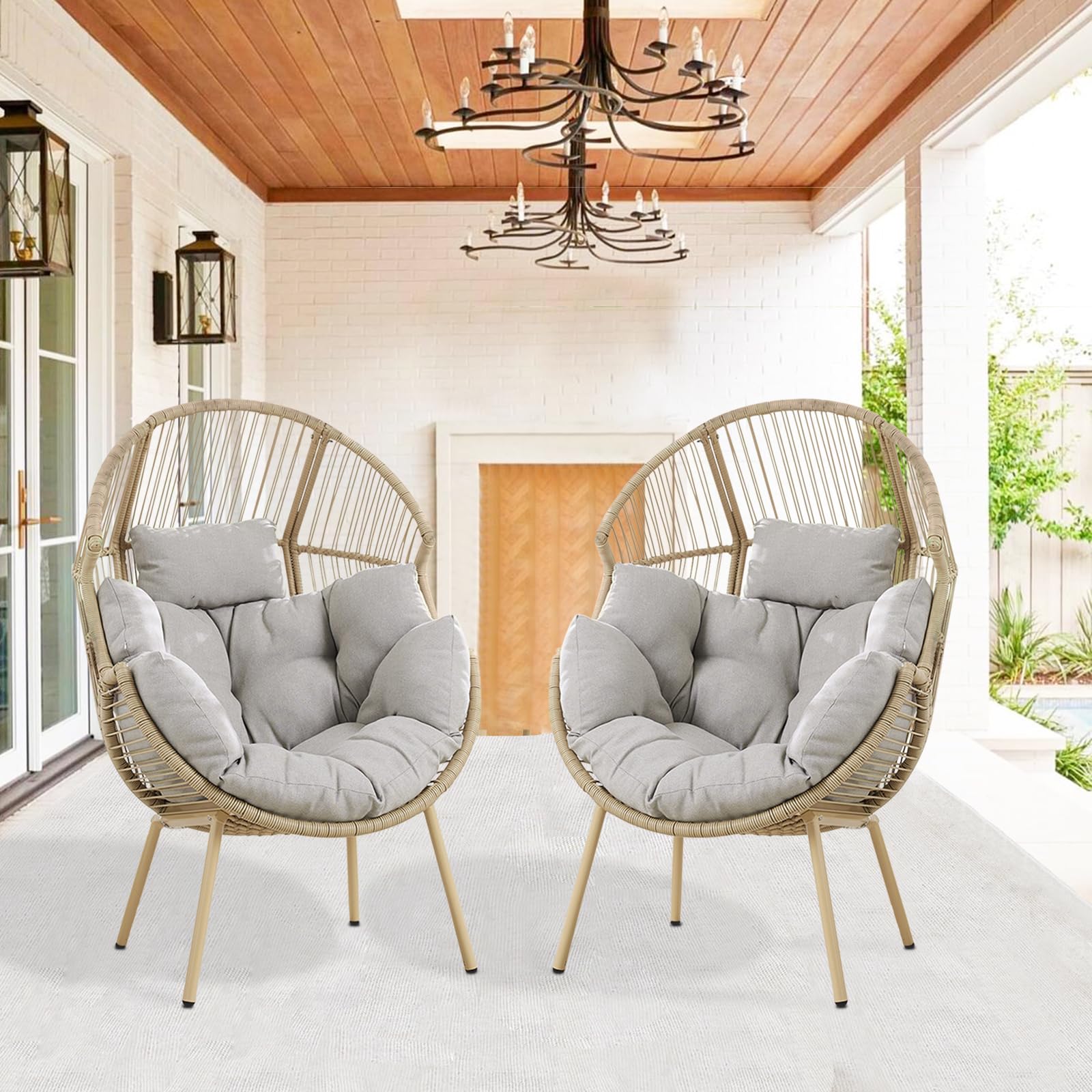 Amazon.com: Egg Chair Outdoor Basket Chairs - 2 PC Wicker Patio Cuddle ...