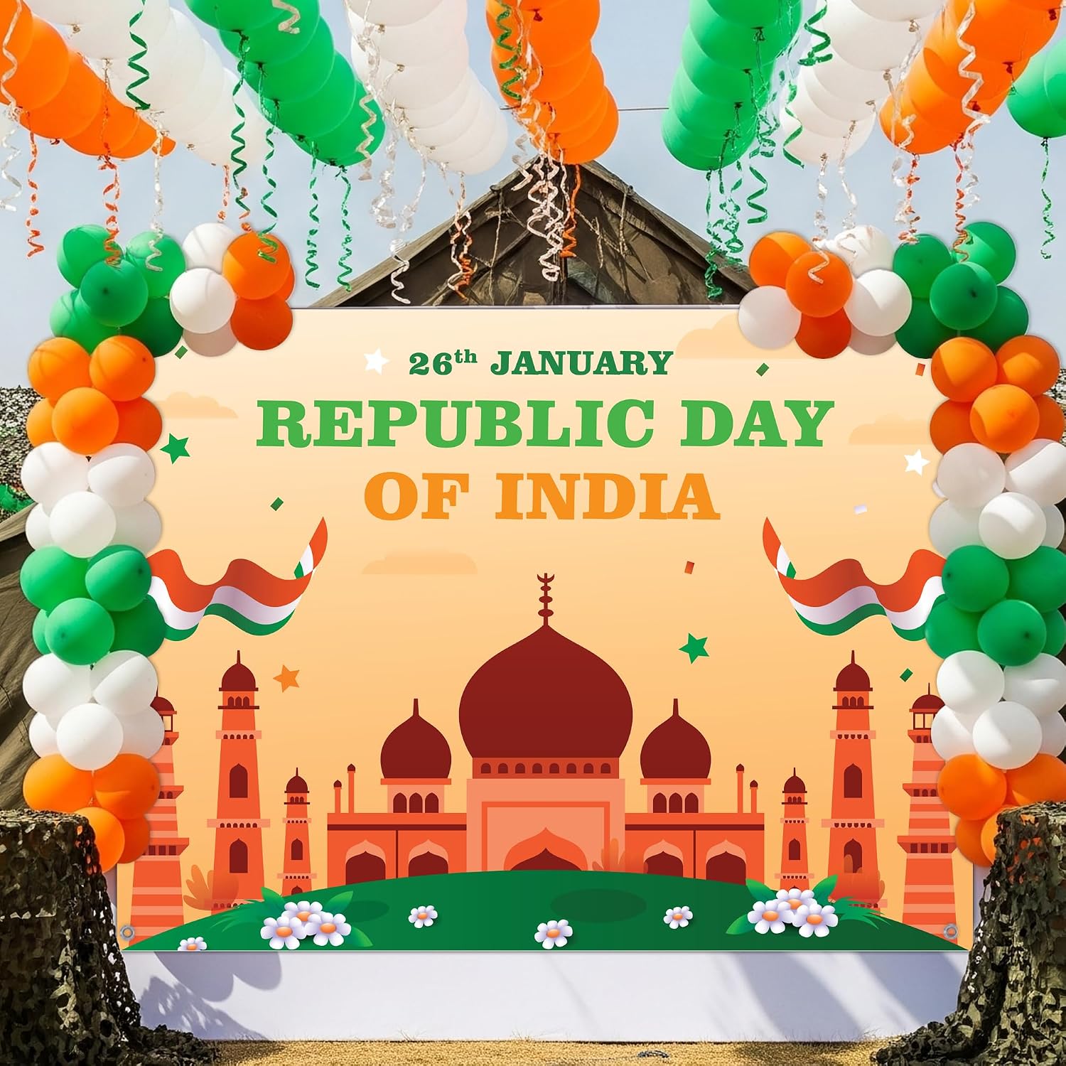 1iAM Republic Day Decoration Items Pack of 92 - Flex, 90pcs Balloons ...