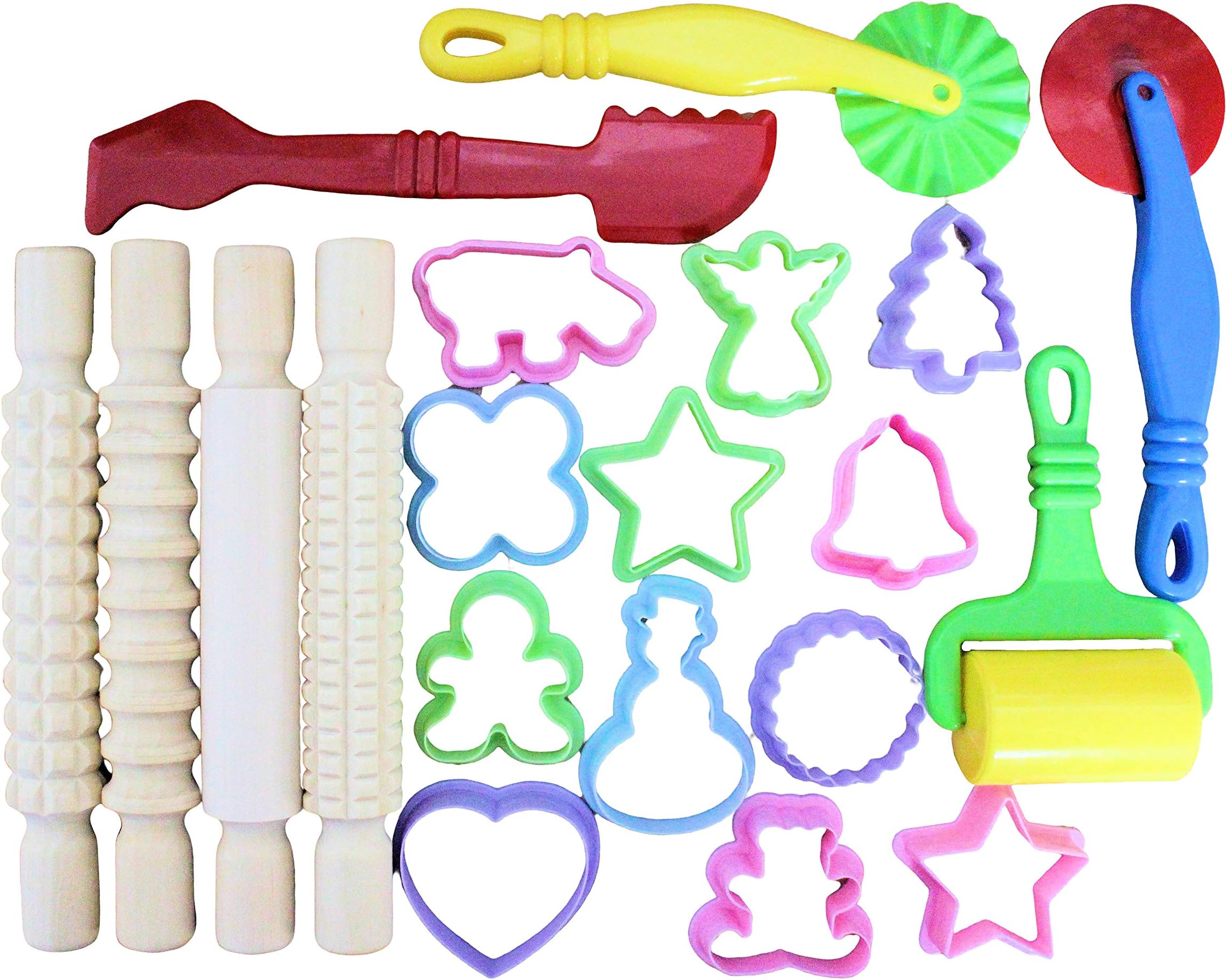 Kids B Crafty Playdough Tools and Cutters Set - Wooden Rolling Pins ...