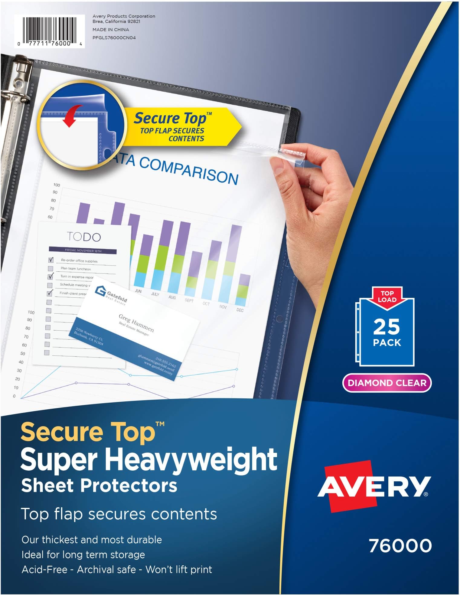 Avery Secure Top Sheet Protectors, Heavy Gauge, Letter Size, Diamond ...