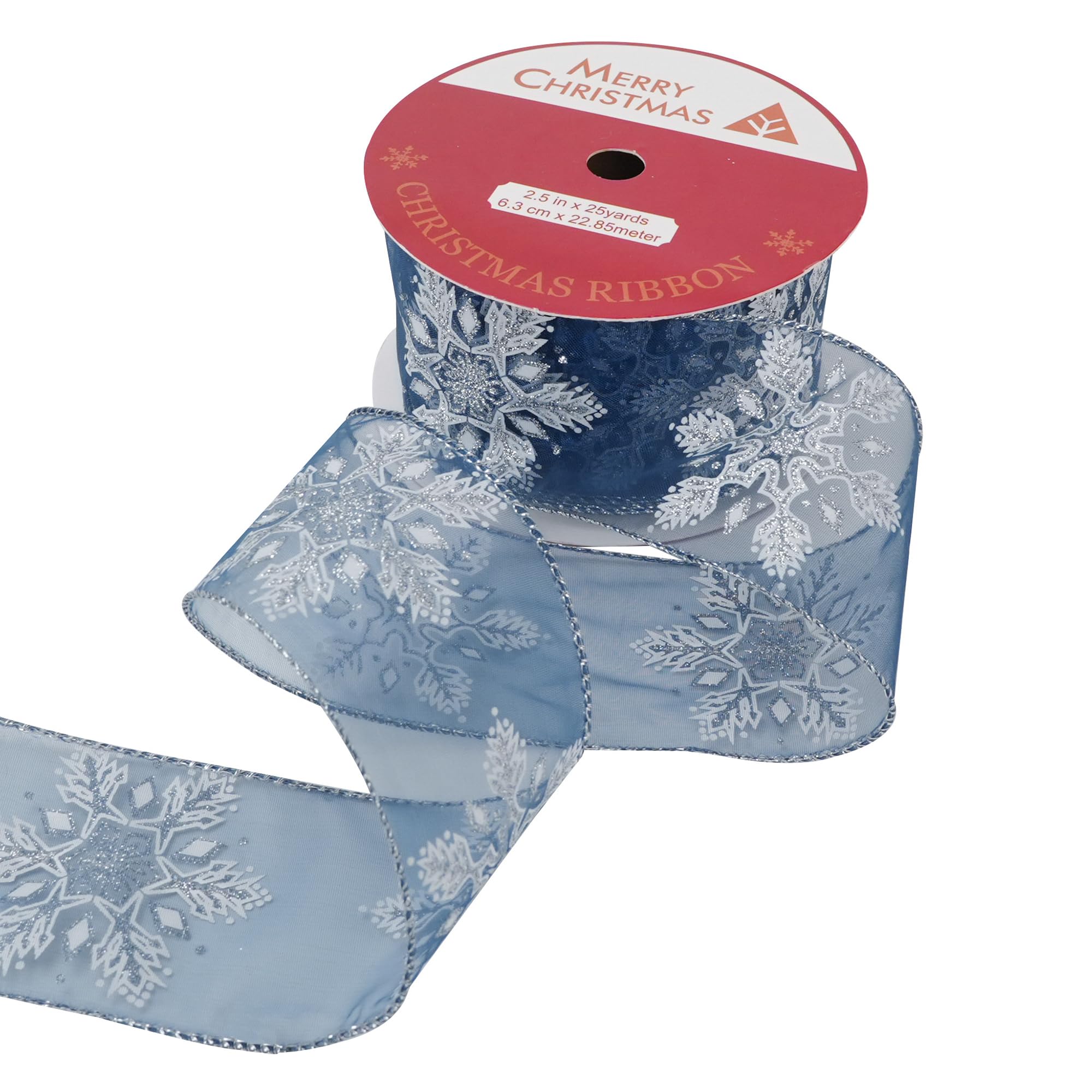 Amazon.com: HUIHUANG Navy Blue Snowflake Wired Ribbon Blue and Silver ...