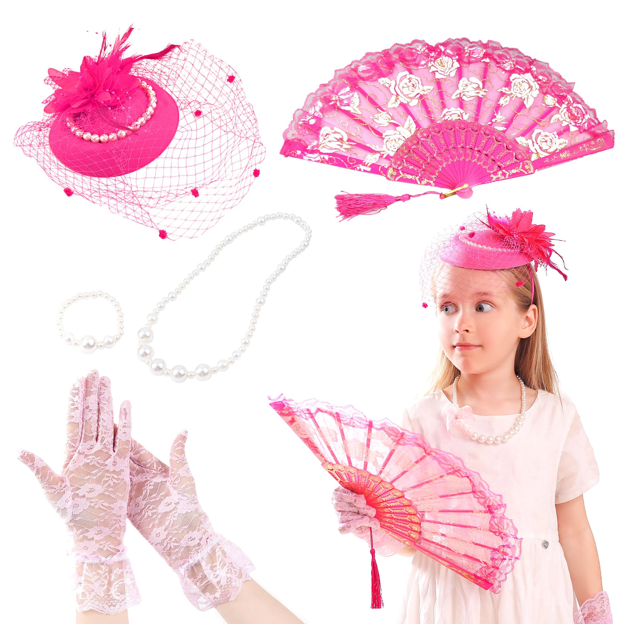 Snapklik.com : 4 PCS Pink Tea Party Necklace For Kid Tea Party Hats For ...