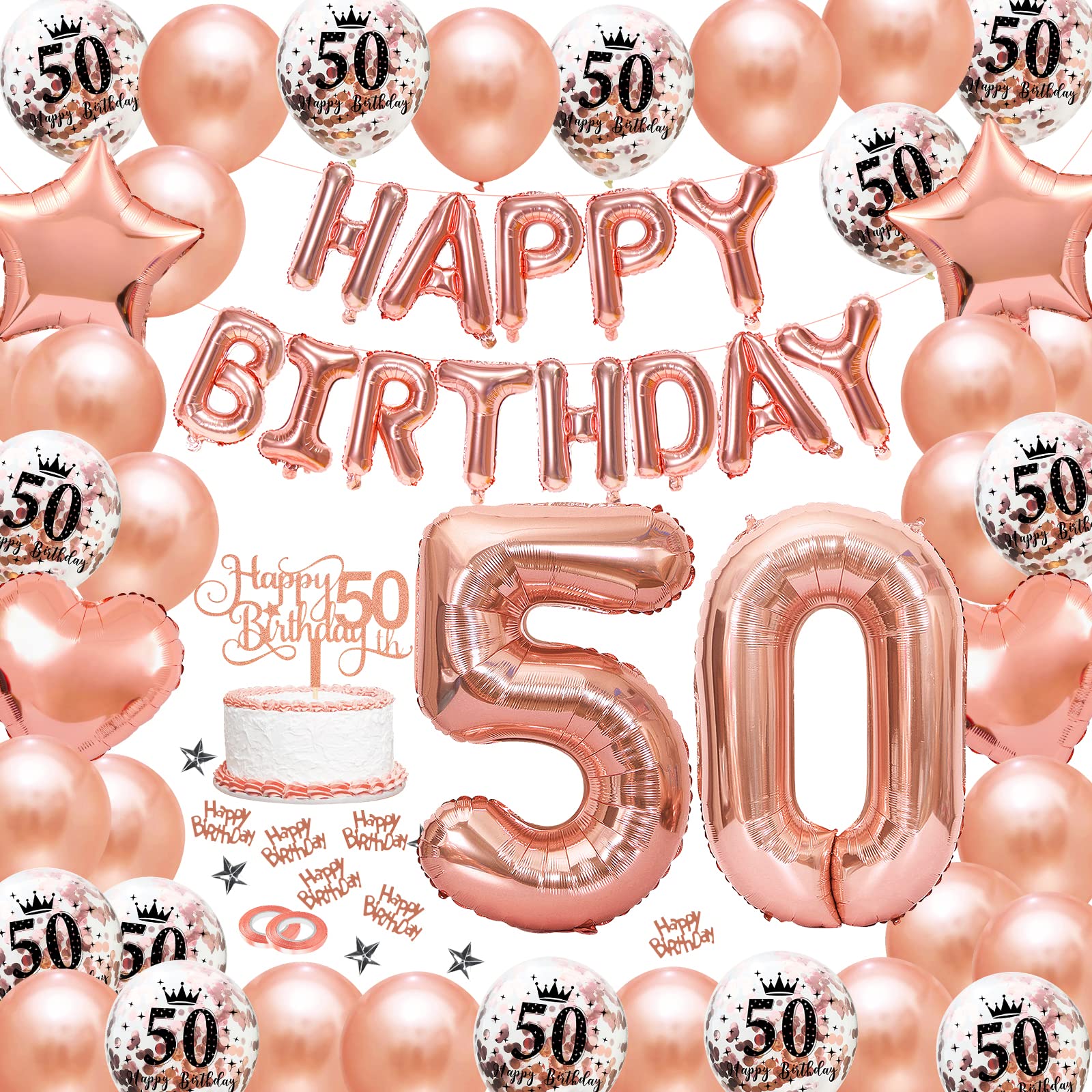 Buy 50th Birthday Decorations for Women, Rose Gold 50th Birthday ...