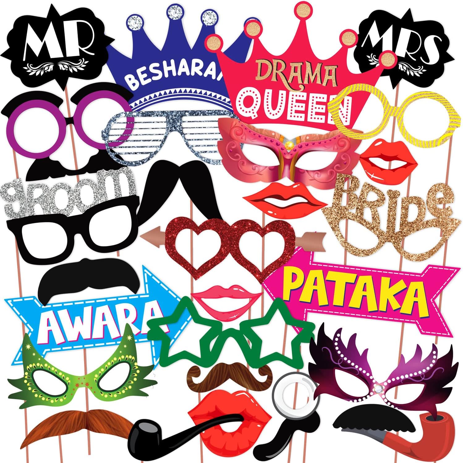 SYGA Funny Wedding Family Party Photo Booth Props Craft Item, Multi ...