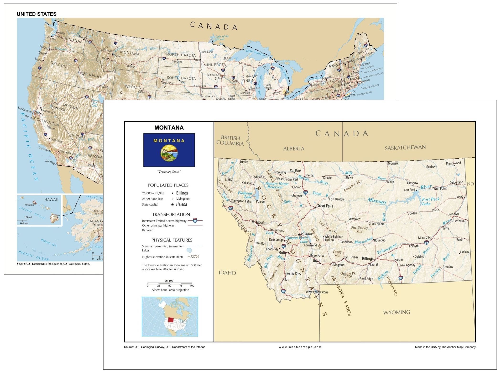 13x19 Montana And 13x19 United States General Reference Wall Map ...