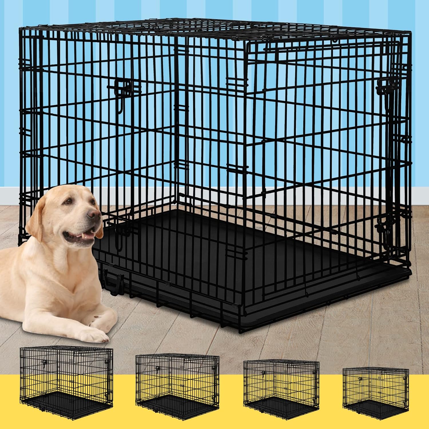 BEASTIE Portable Dog Crate Cage with Removable PP Tray, Foldable Metal ...