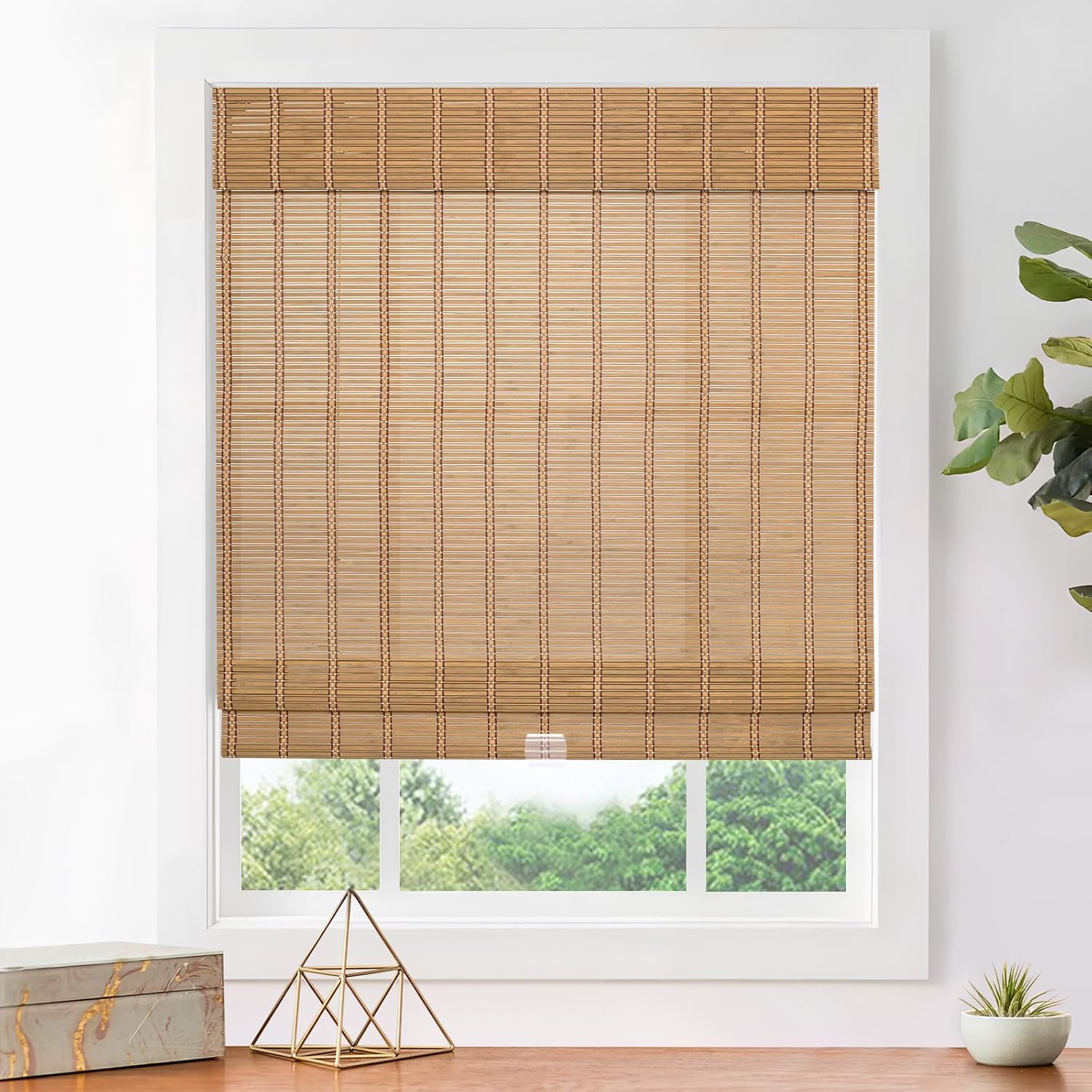 Amazon.com: HIAPES Cordless Roman Shades for Windows, Bamboo Blinds ...