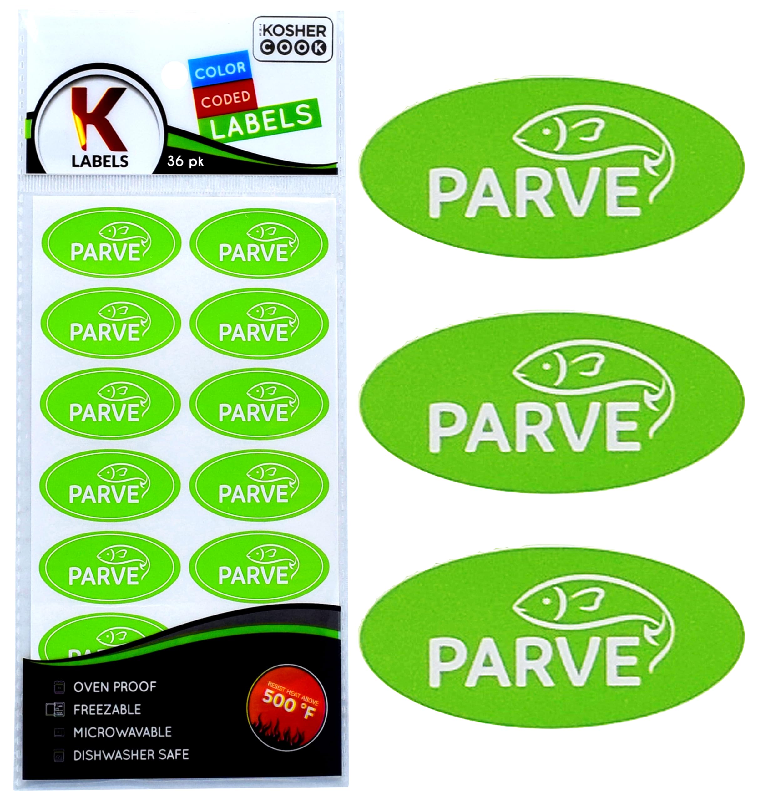 Amazon.com: 36 Parve Green Kosher Labels - Oven Proof up to 500 ...