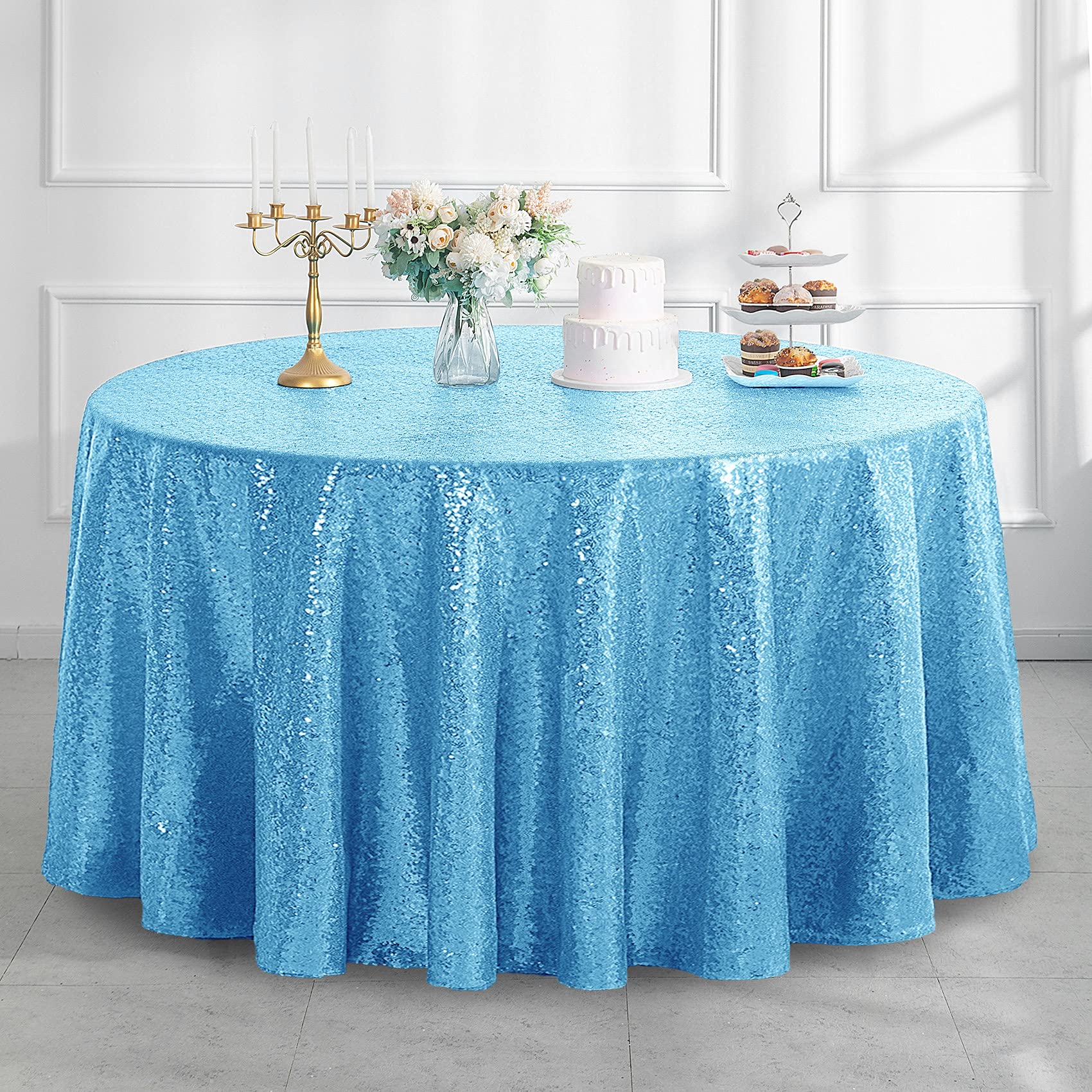 Amazon.com: Pufogu 50" Round Turquoise Sequin Tablecloth Glitter ...