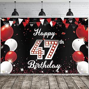 Amazon.com: JOYKY Happy 47th Birthday Banner, Red Black Happy 47th ...