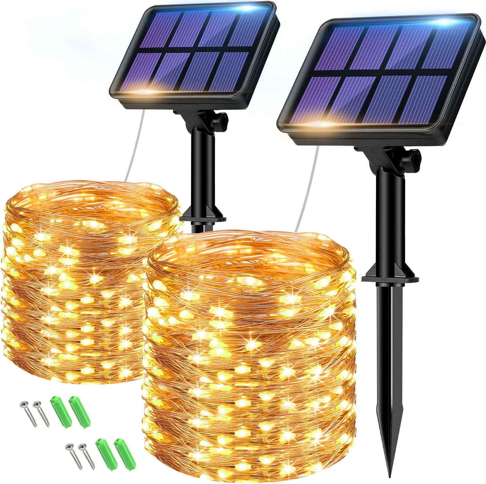 AMZNian Set of 2 DIY Flexible Solar Copper Wire String Lights, 100LED ...