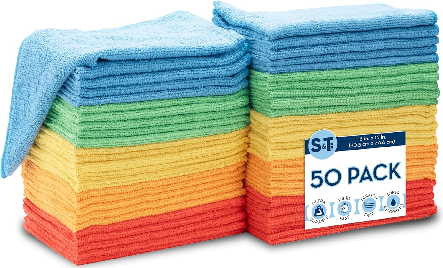 Amazon.com: S&T INC. 50 Pack 12" x 16" Microfiber Cleaning Cloth, Bulk ...